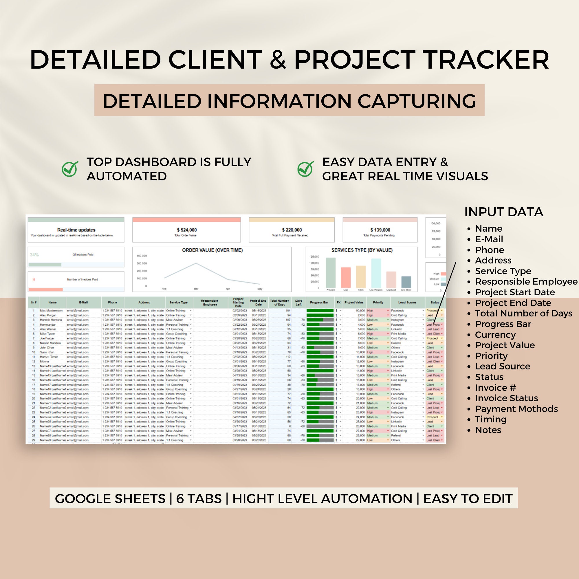 Client Tracker Google Sheets, Task Tracker Google Sheets, Client & Task ...