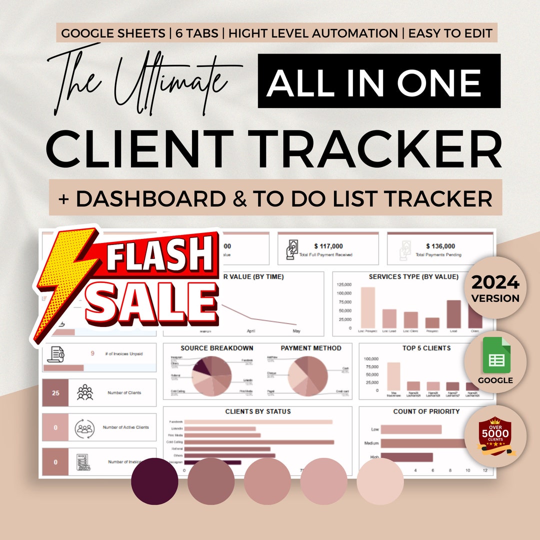 Client Tracker Google Sheets, Task Tracker Google Sheets, Client & Task ...