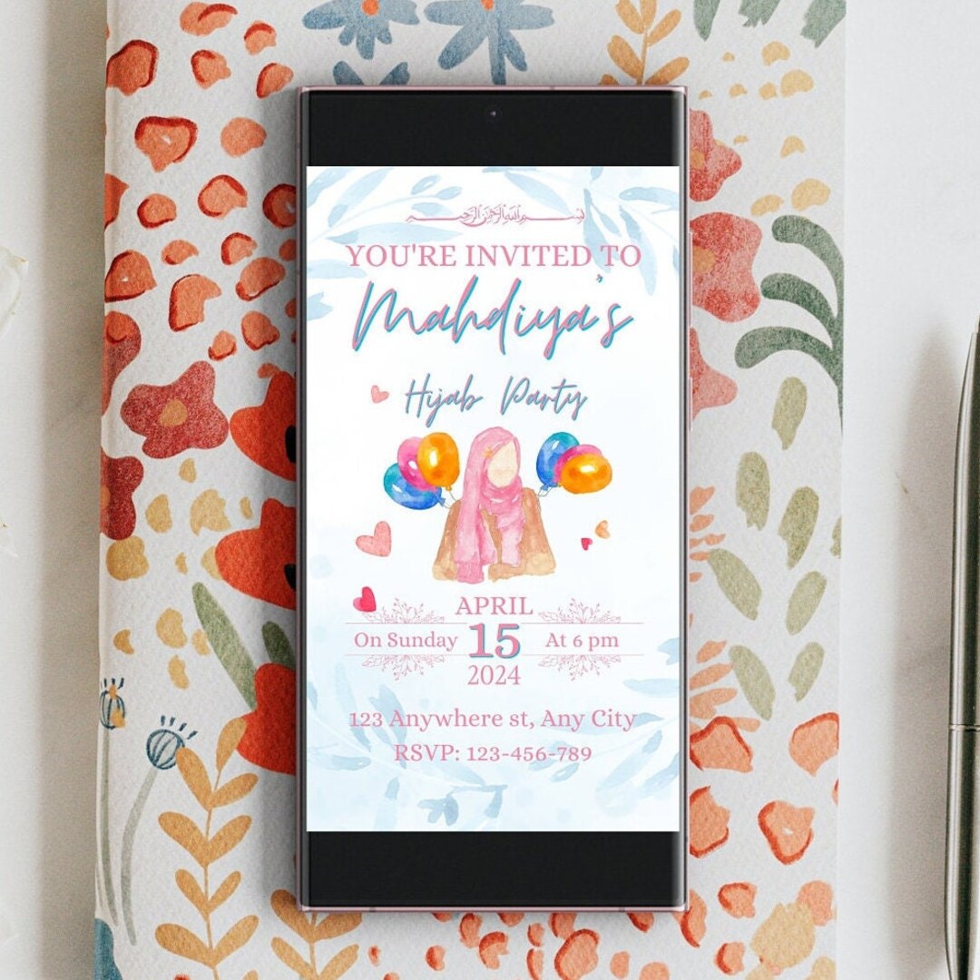 Personalised Hijab Party Invitation Printable Personalised Hijab Party ...