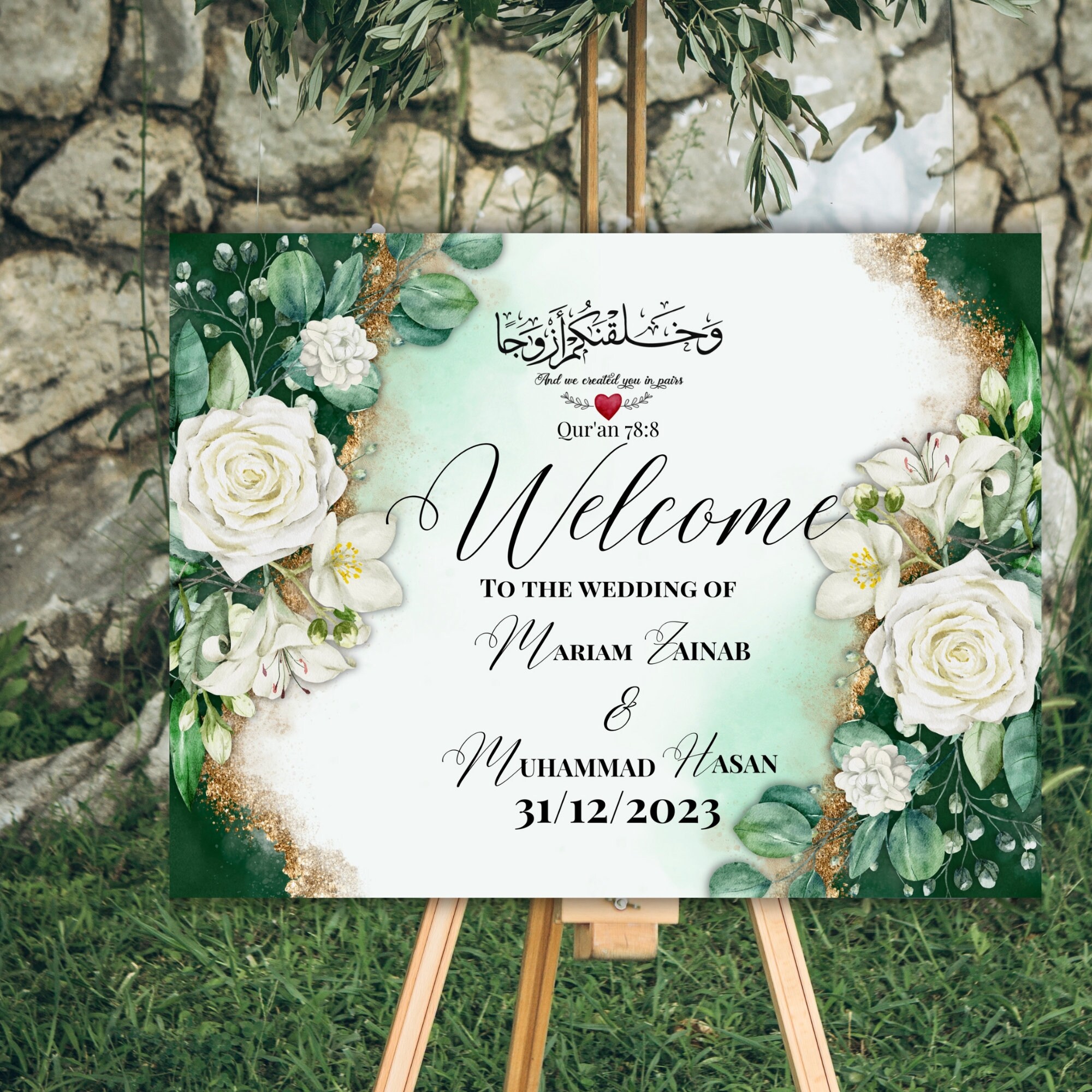 Muslim Wedding Welcome Sign Islamic Floral Wedding Walima Sign Digital ...