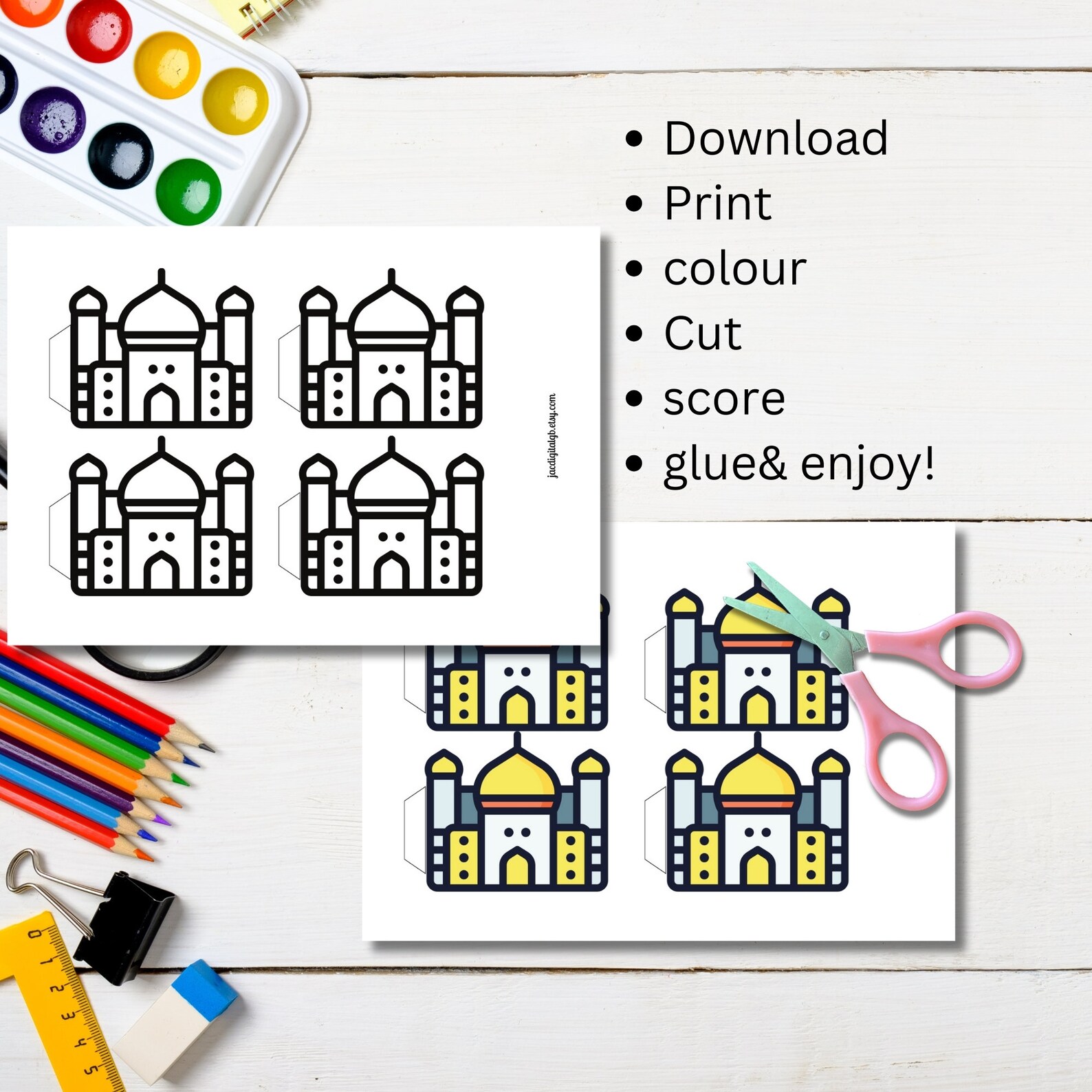 Printable Build A Mosque Craft Printable Islamic Kid's Craft Printable ...
