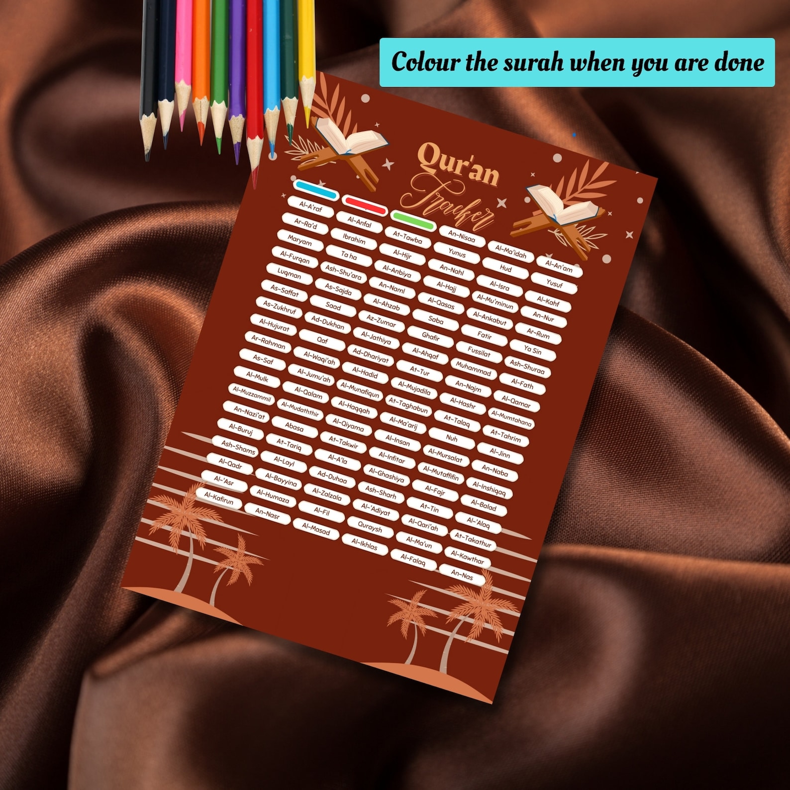 Printable Surah Tracker Printable Quran Tracker Printable Digital Surah ...