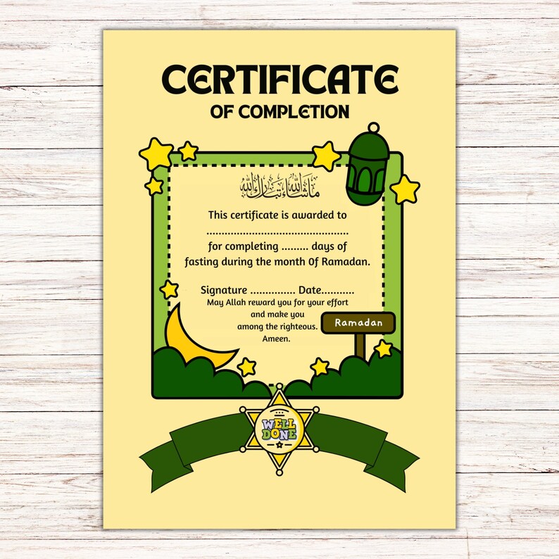 Printable Certificate of Fasting Printable Ramadan Certificate ...