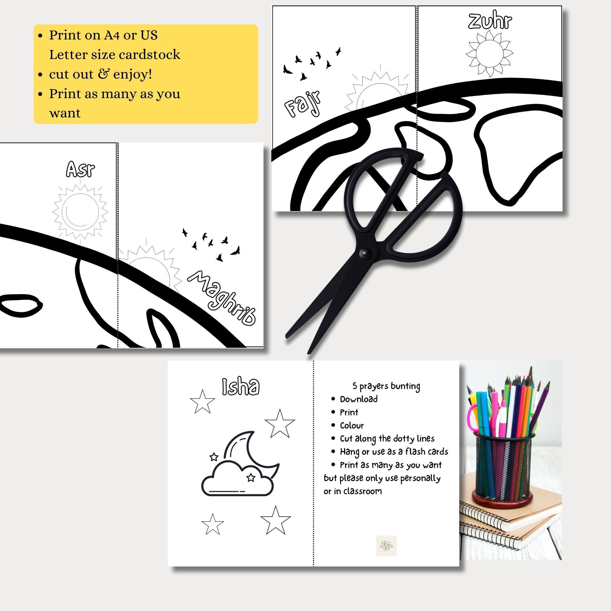 Printable 5 Daily Prayers Colouring Bunting Printable 5 Daily Prayers ...