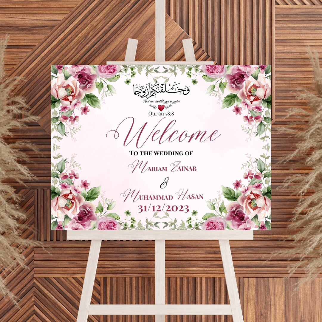 Muslim Wedding Welcome Sign Islamic Floral Wedding Walima Sign Digital ...