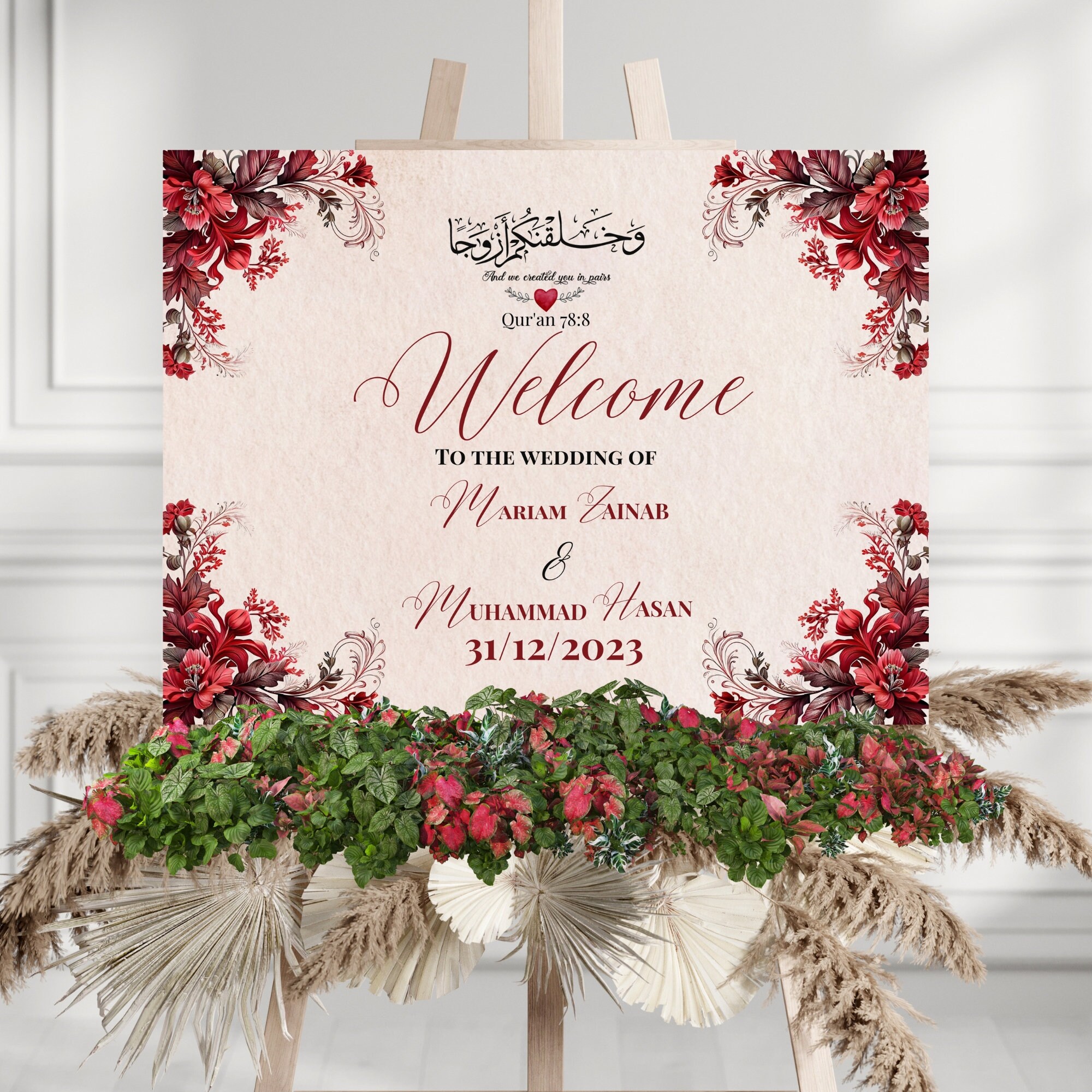 Muslim Wedding Welcome Sign Islamic Floral Wedding Walima Sign Digital ...