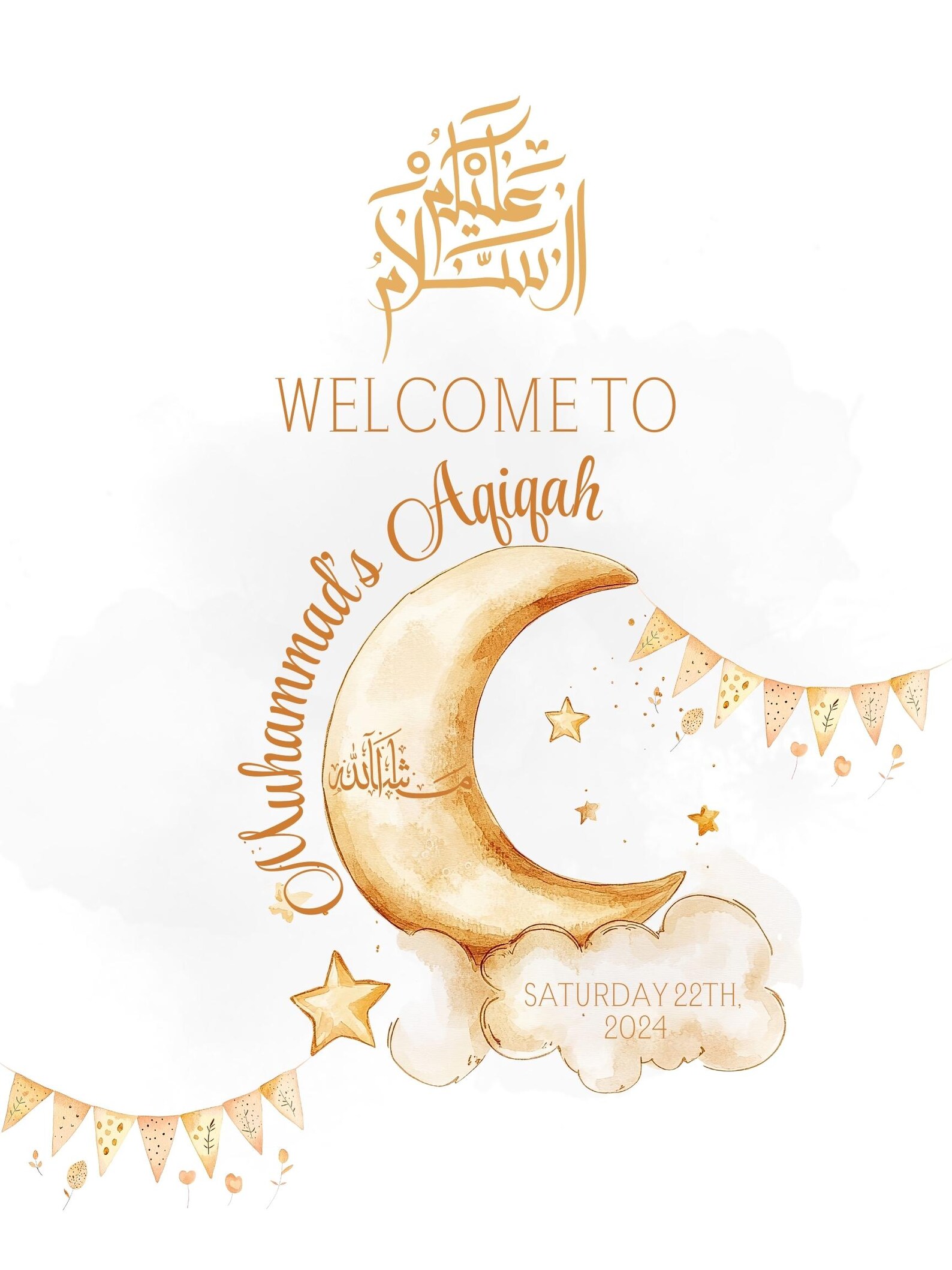 Printable Boho Aqiqah Welcome Sign for Boys Printable Muslim Birthday ...