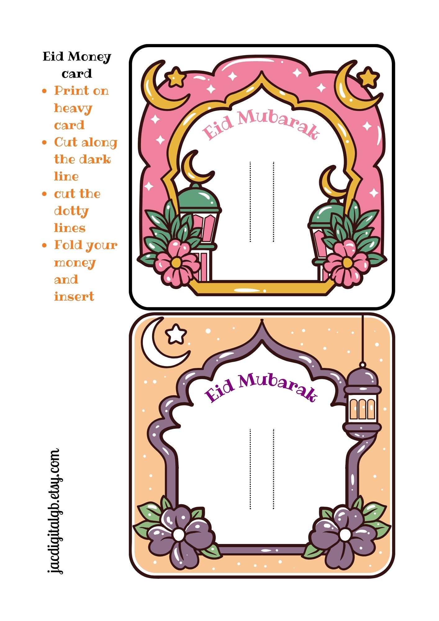 4 Printable Eid Money Holder Printable Eid Money Wallet Printable Eid ...