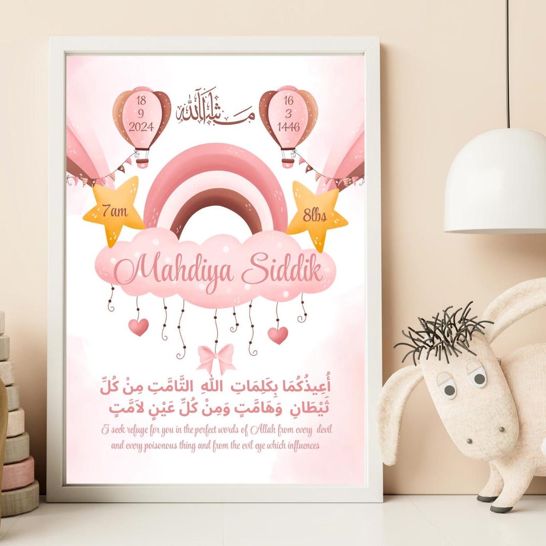 Personalized Islamic Baby Name Print With Dua - Muslim Newborn Gift ...