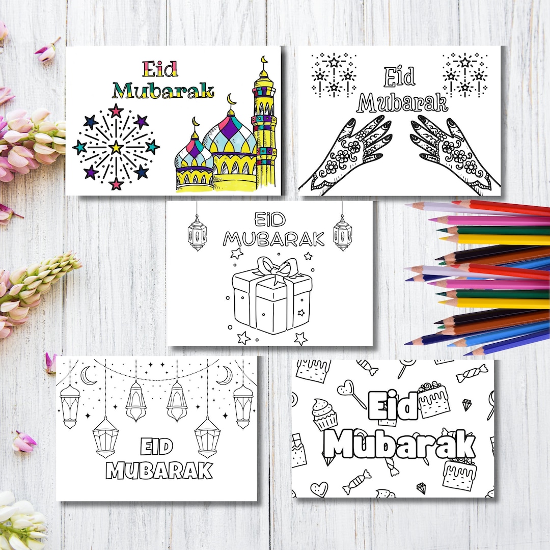 5 Eid Al Fitr Coloring Card Printable DIY Eid Card Eid Card Printable ...