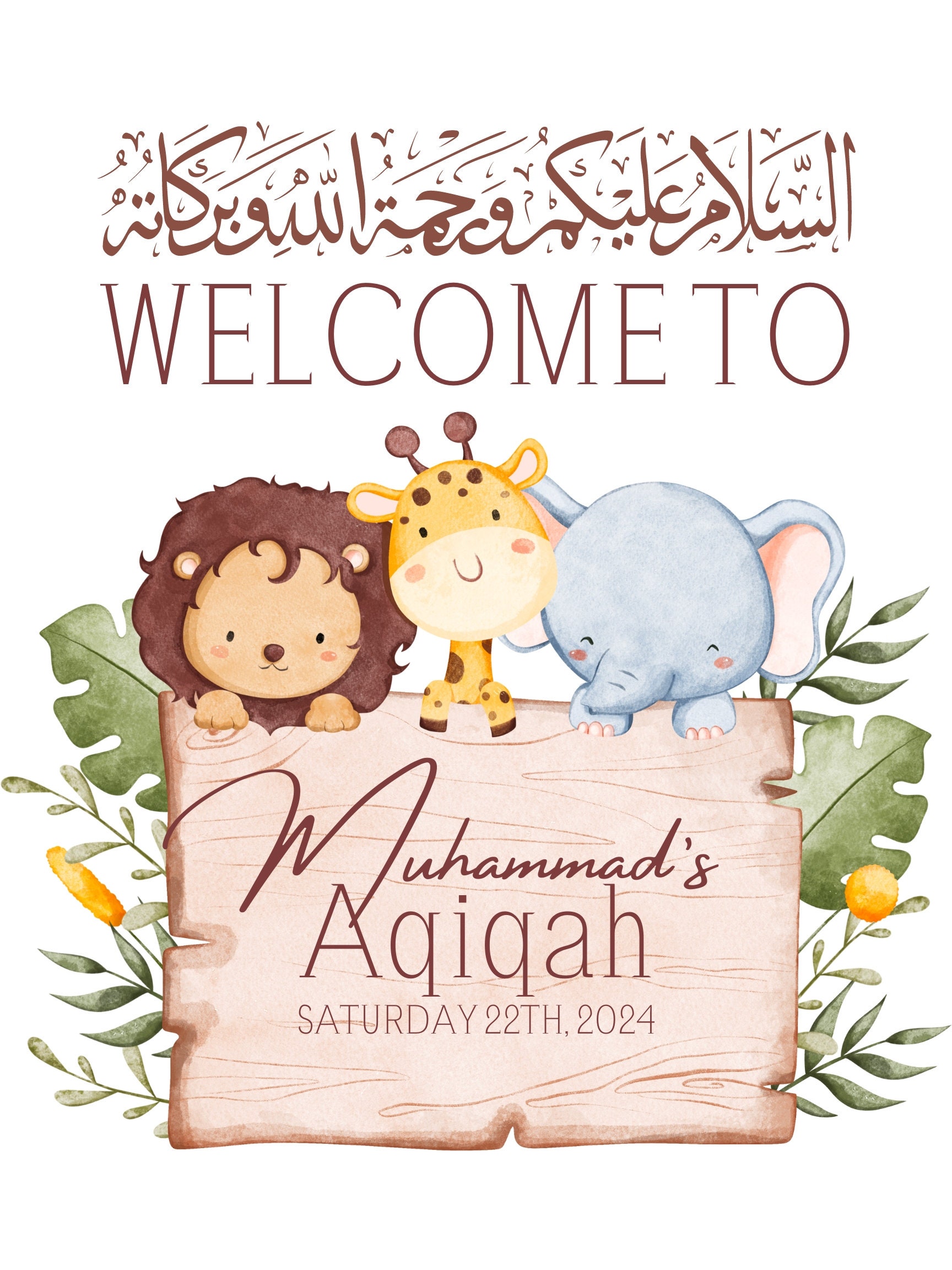 Printable Aqiqah Welcome Sign for Boys Printable Muslim Birthday Sign ...