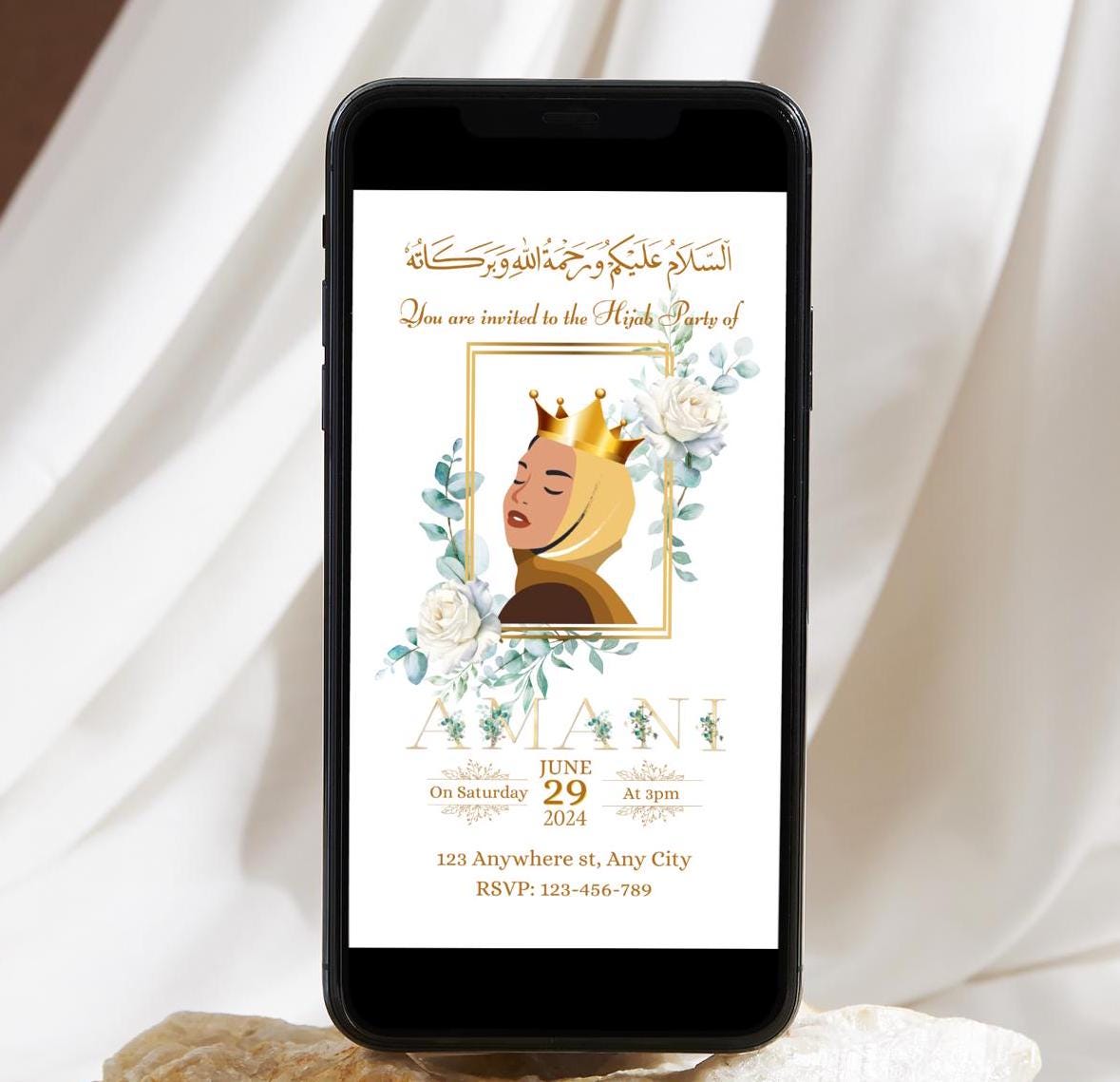 Editable Gold Hijab Party Invitation Video Animated Hijab Party ...