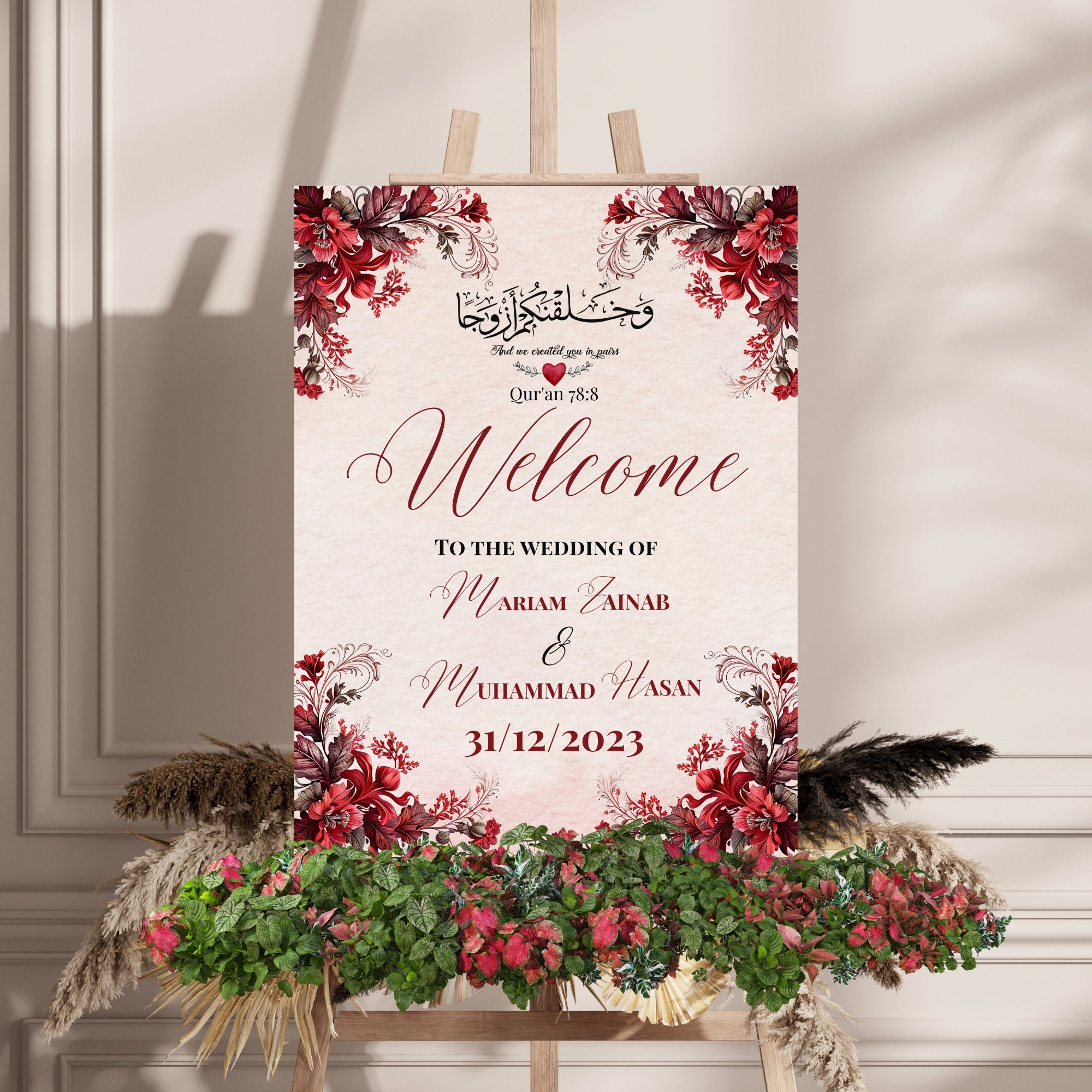 Muslim Wedding Welcome Sign Islamic Floral Wedding Walima Sign Digital ...