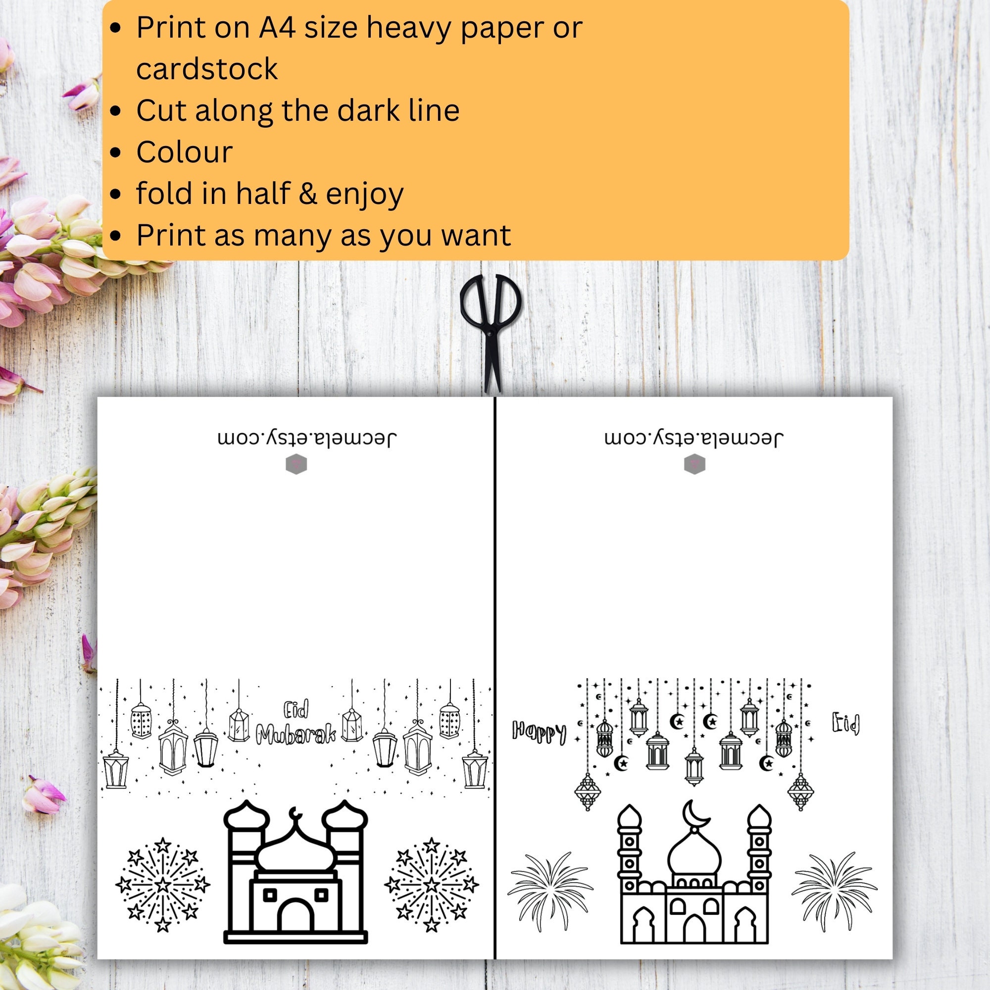 4 A6 Printable Eid Mubarak Colouring Card for Kids Printable Eid ...