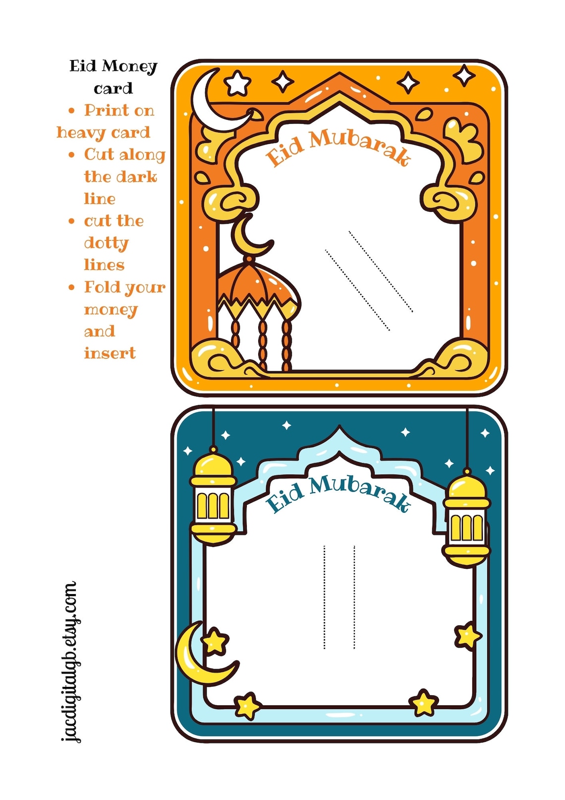 4 Printable Eid Money Holder Printable Eid Money Wallet Printable Eid ...