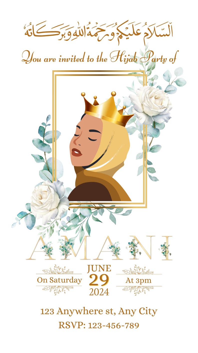 Editable Gold Hijab Party Invitation Video Animated Hijab Party ...