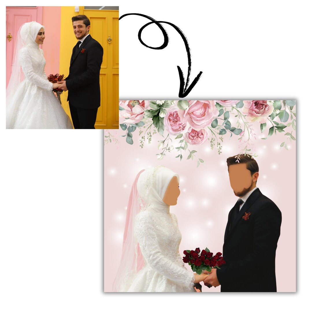 Printable Muslim Faceless Portrait From Photo Digital Printable Couple ...