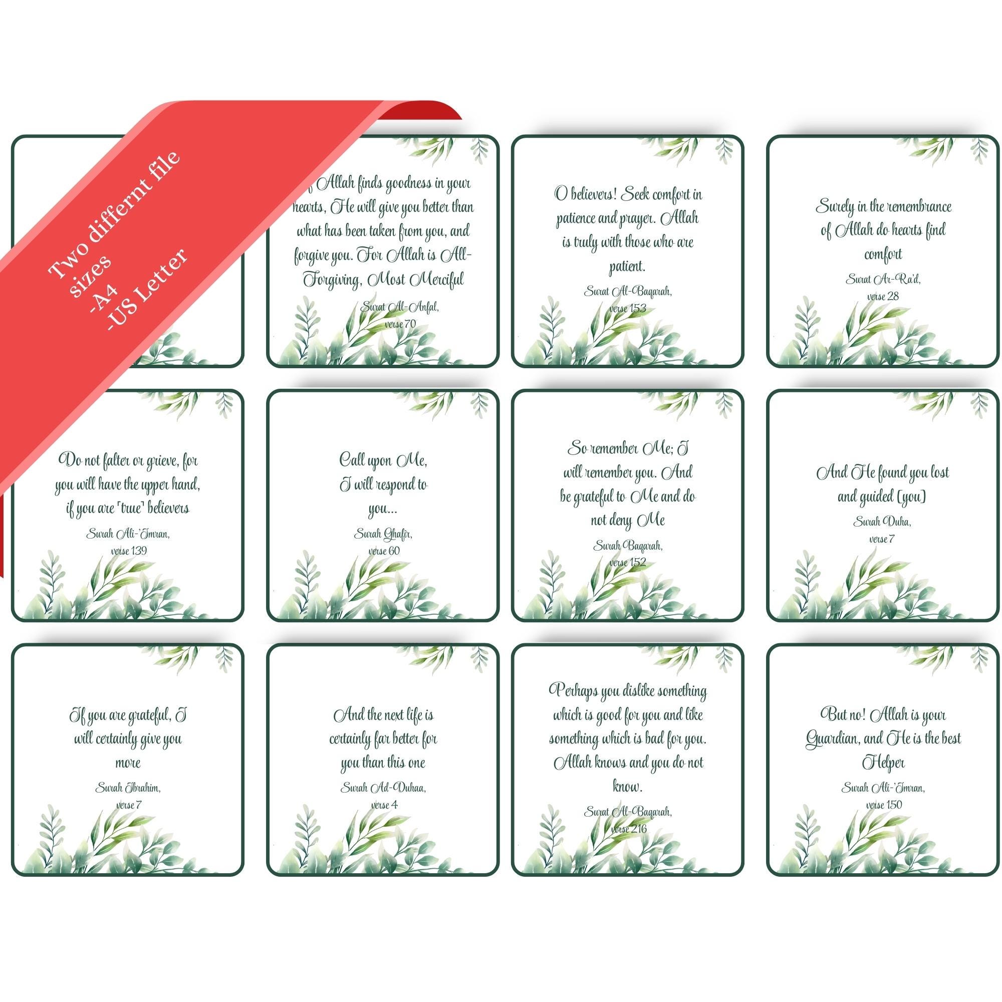 Printable Quran Verse Cards Watercolor Printable Affirmation Cards for ...