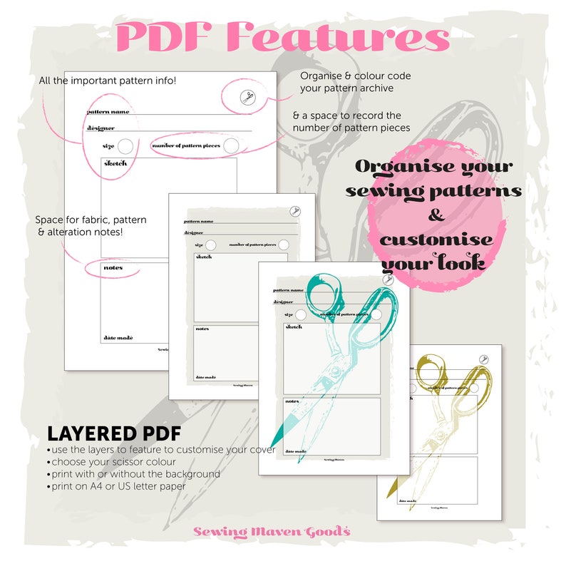Scissors PDF Sewing Pattern Envelope Cover. Printable Sewing Pattern ...