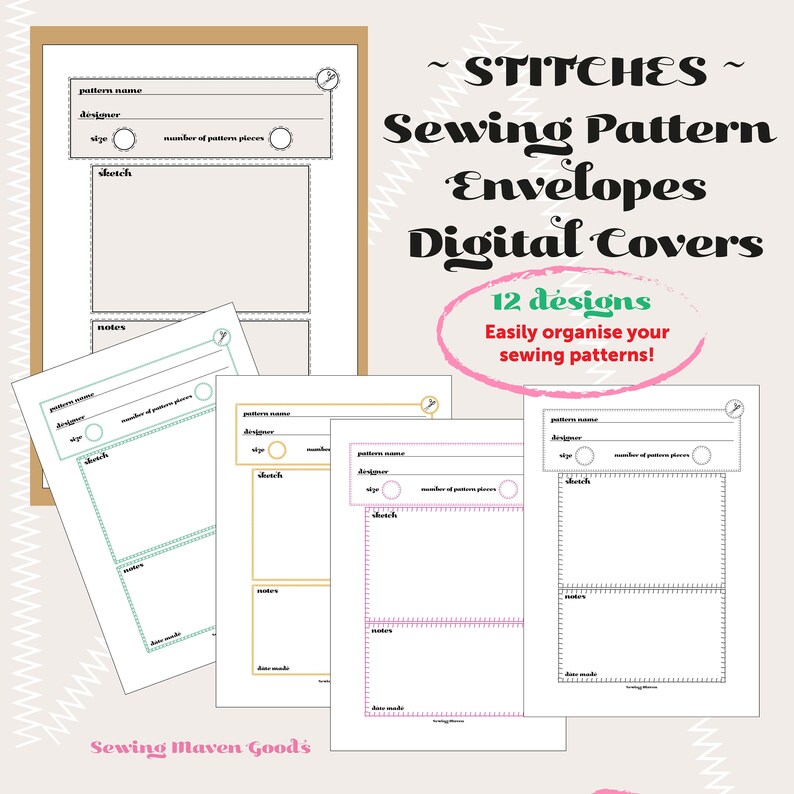 The Stitches Printable Pattern Envelope Sheets. PDF Envelope Cover ...