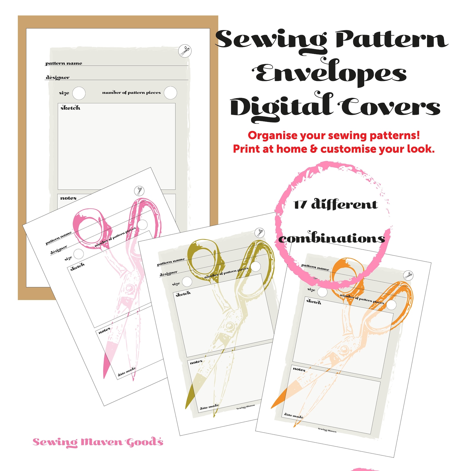 Scissors PDF Sewing Pattern Envelope Cover. Printable Sewing Pattern ...