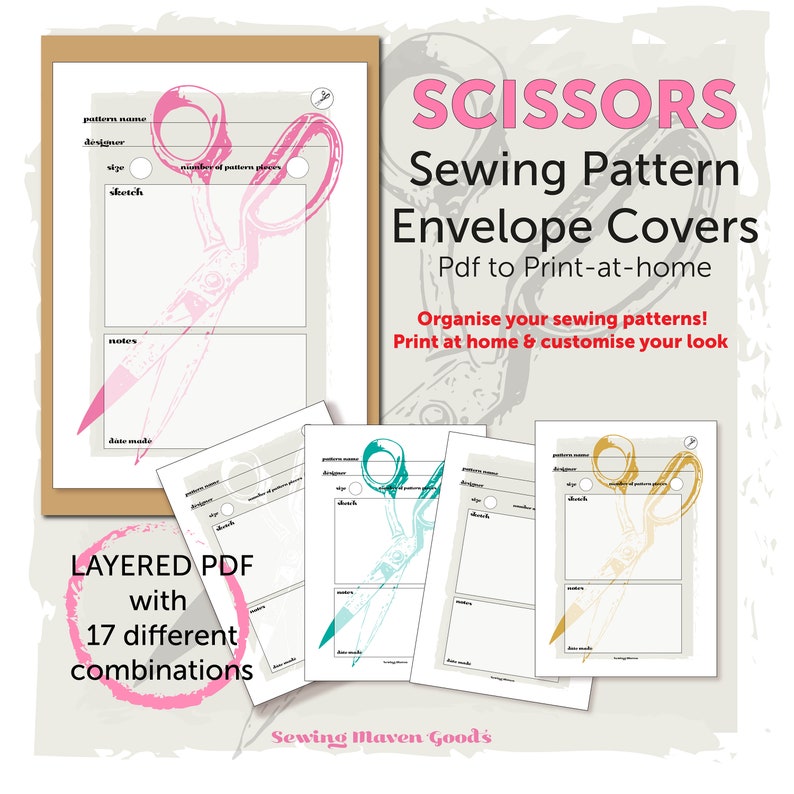 Scissors PDF Sewing Pattern Envelope Cover. Printable Sewing Pattern ...