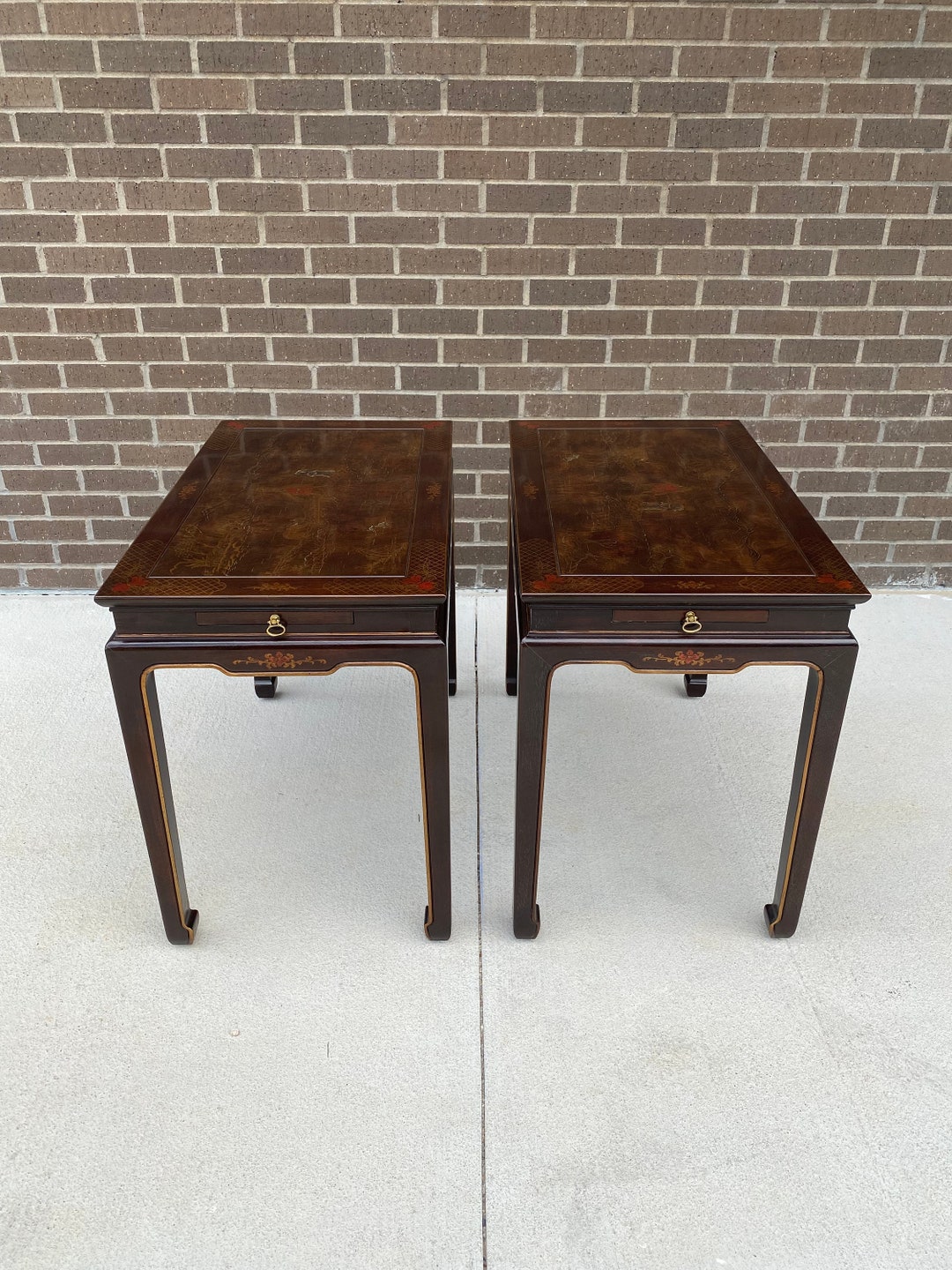 Vintage C. 1980s Hand Painted Hardwood Chinoiserie End Tables - Etsy