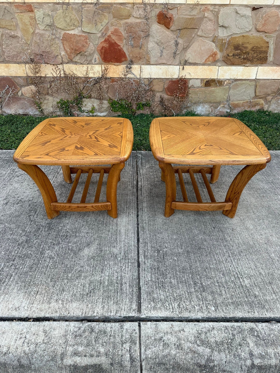 Large Pair of C. 1980s Oak End Tables With Parquetry Tops and - Etsy