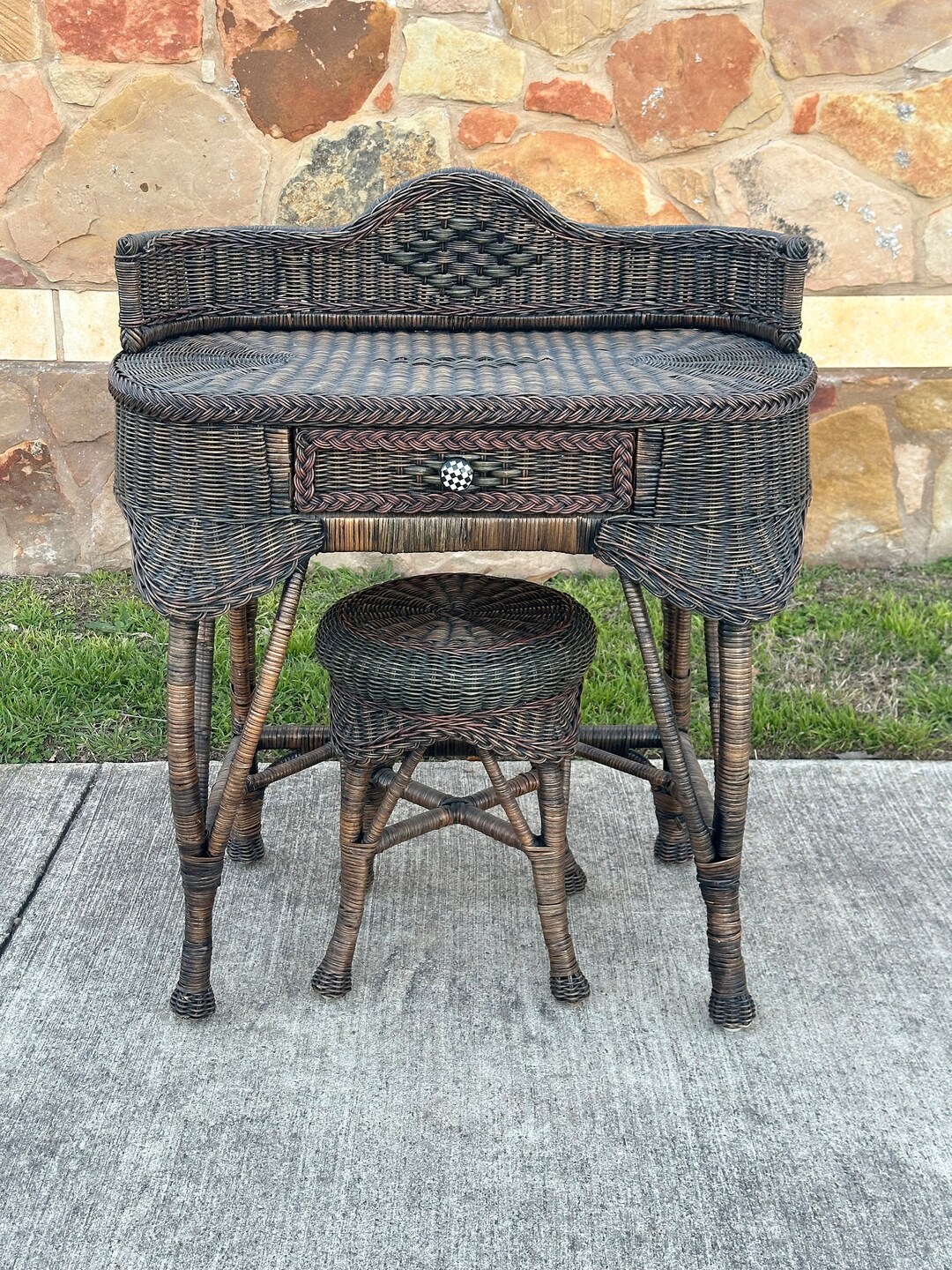 Wicker Wrapped Vanity or Writing Table With Stool Free Austin Delivery ...