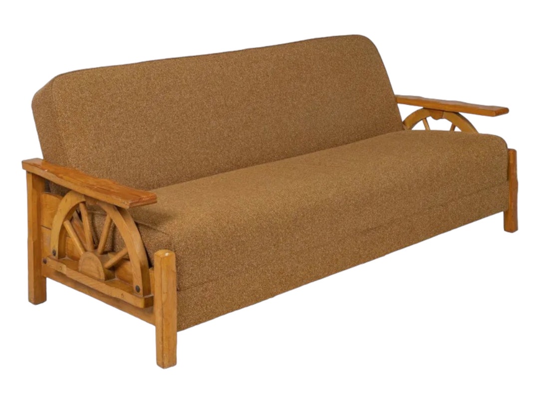 C. 1950s Mid Century Modern Ranch Oak Sofa With Wagon Wheel - Etsy