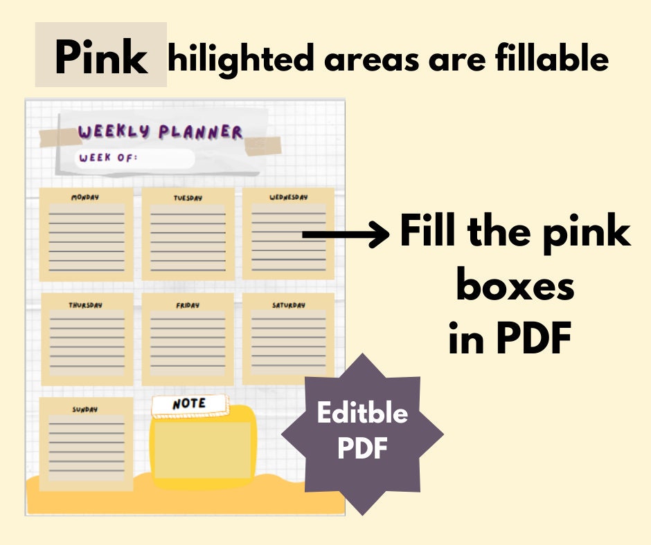 Editable Weekly Planner Printable Digital Weekly Planner - Etsy