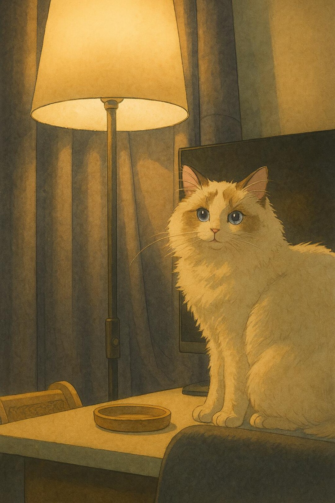 Cozy Ragdoll Cat Printable Art – Warm Ambient Lighting Digital Download ...