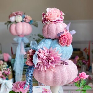 Bespoke Upcycled Pink and Blue 3 Pumpkin Finial - Etsy