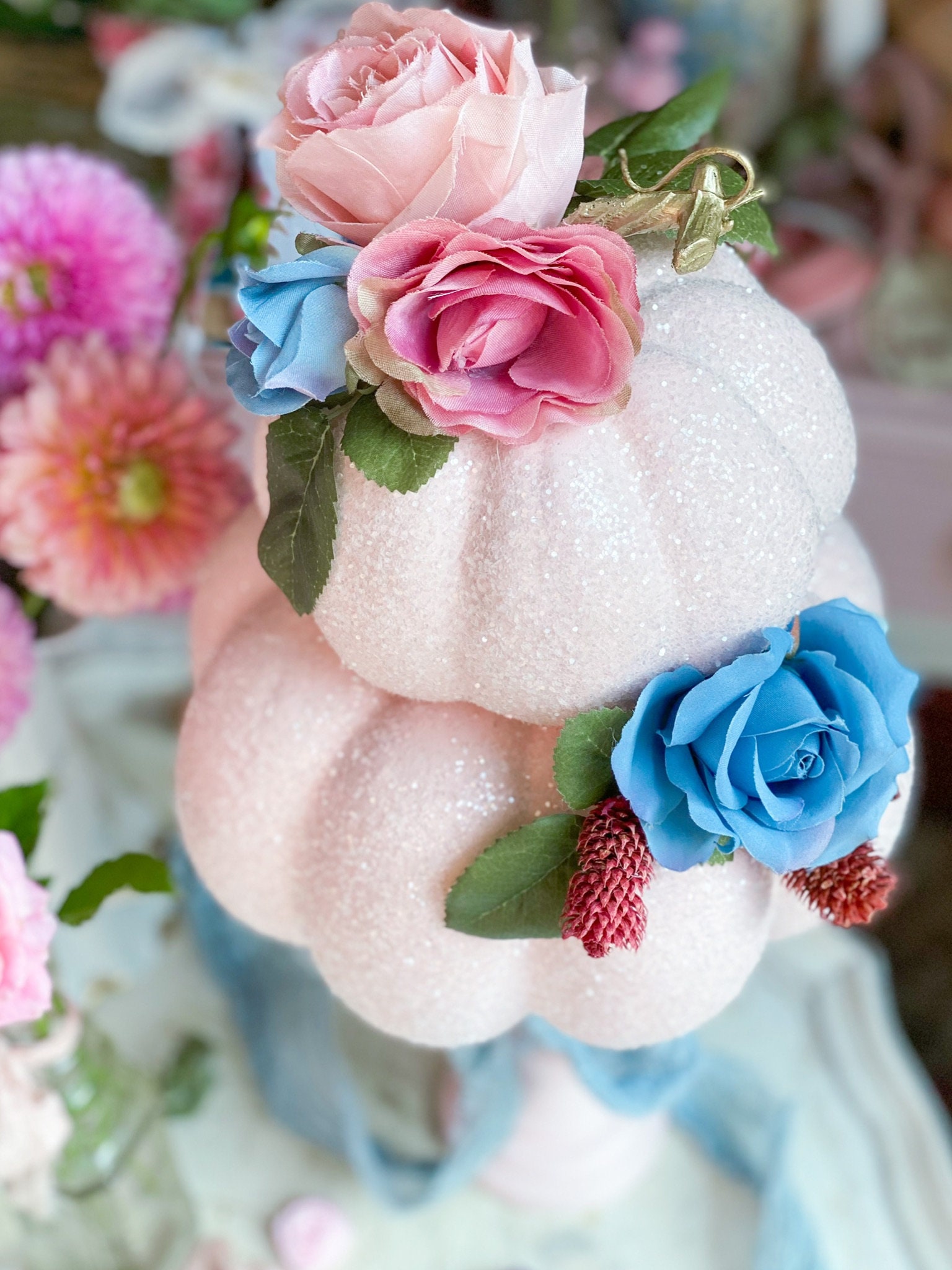 Bespoke Upcycled Blush Pink Glitter Pumpkin Finial - Etsy