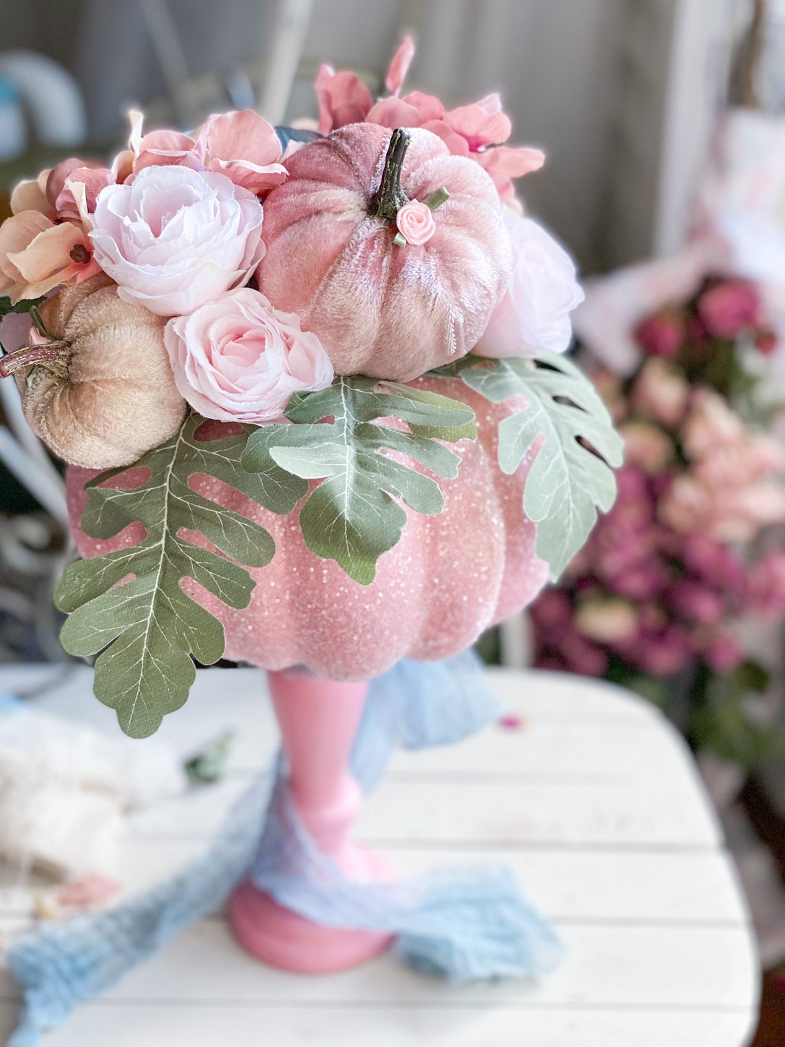 Bespoke Upcycled Pastel Pink Glitter Pumpkin Finial With - Etsy