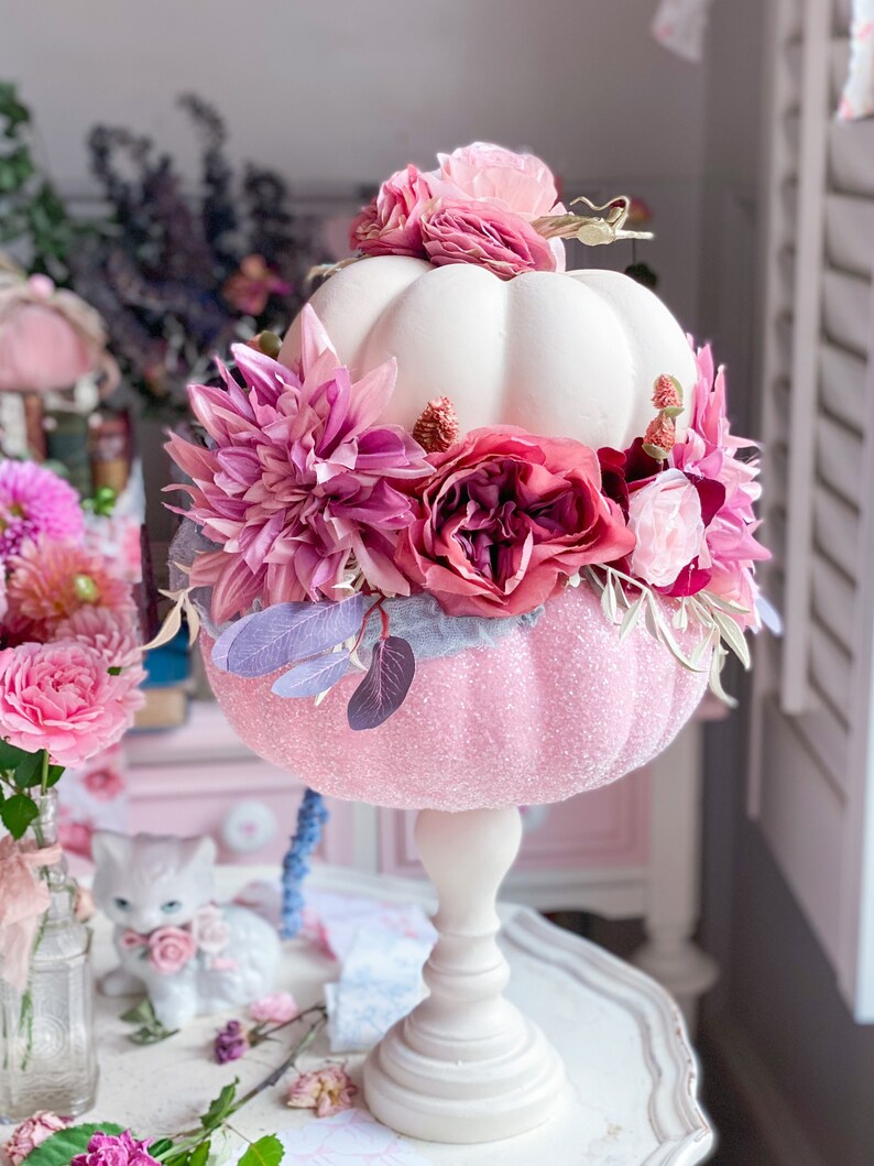 Bespoke Upcycled Cream and Pastel Pink Pumpkin Finial - Etsy