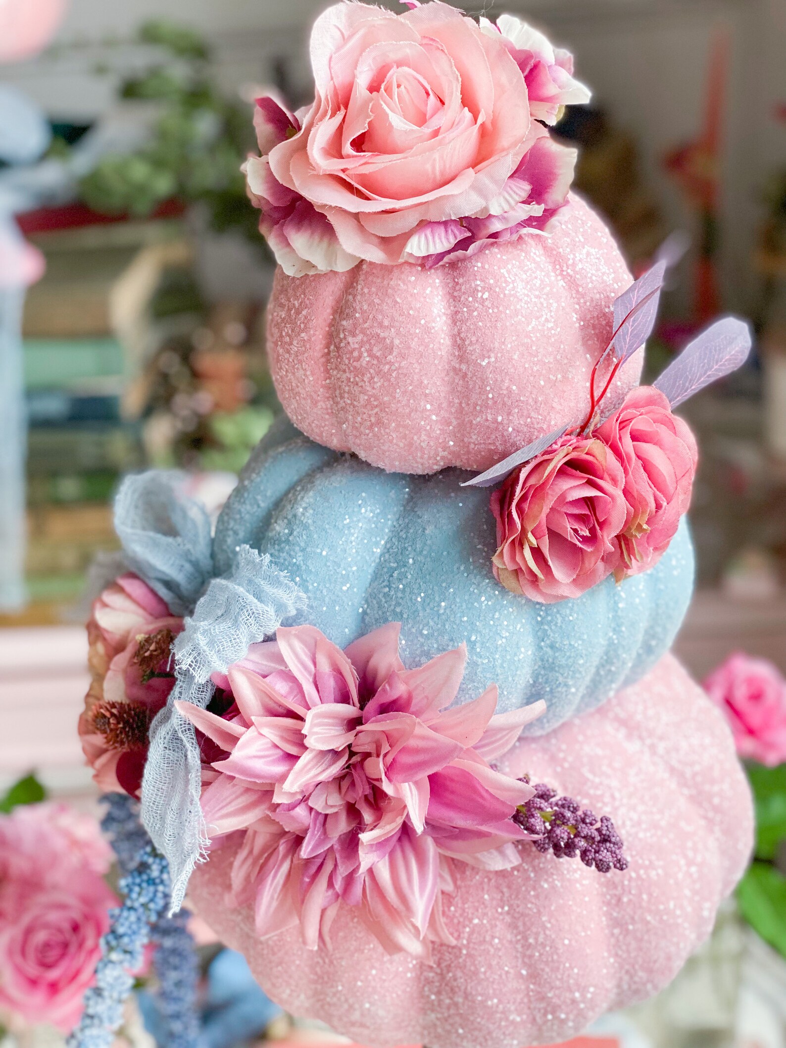 Bespoke Upcycled Pink and Blue 3 Pumpkin Finial - Etsy