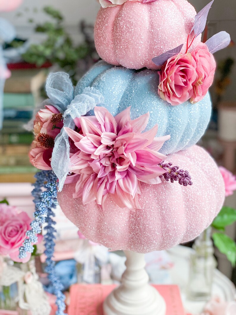 Bespoke Upcycled Pink and Blue 3 Pumpkin Finial - Etsy