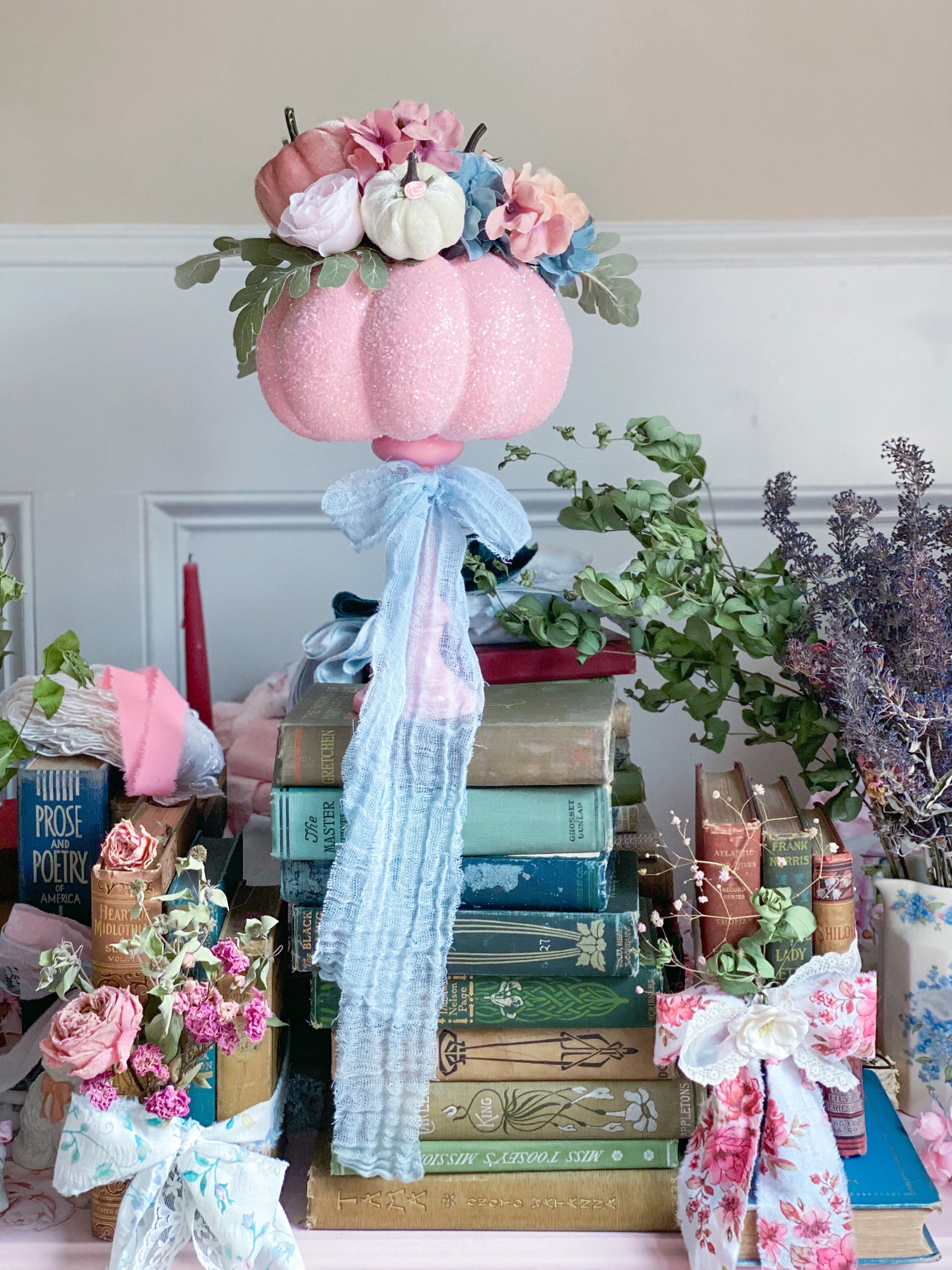 Bespoke Upcycled Pastel Pink Glitter Pumpkin Finial With - Etsy