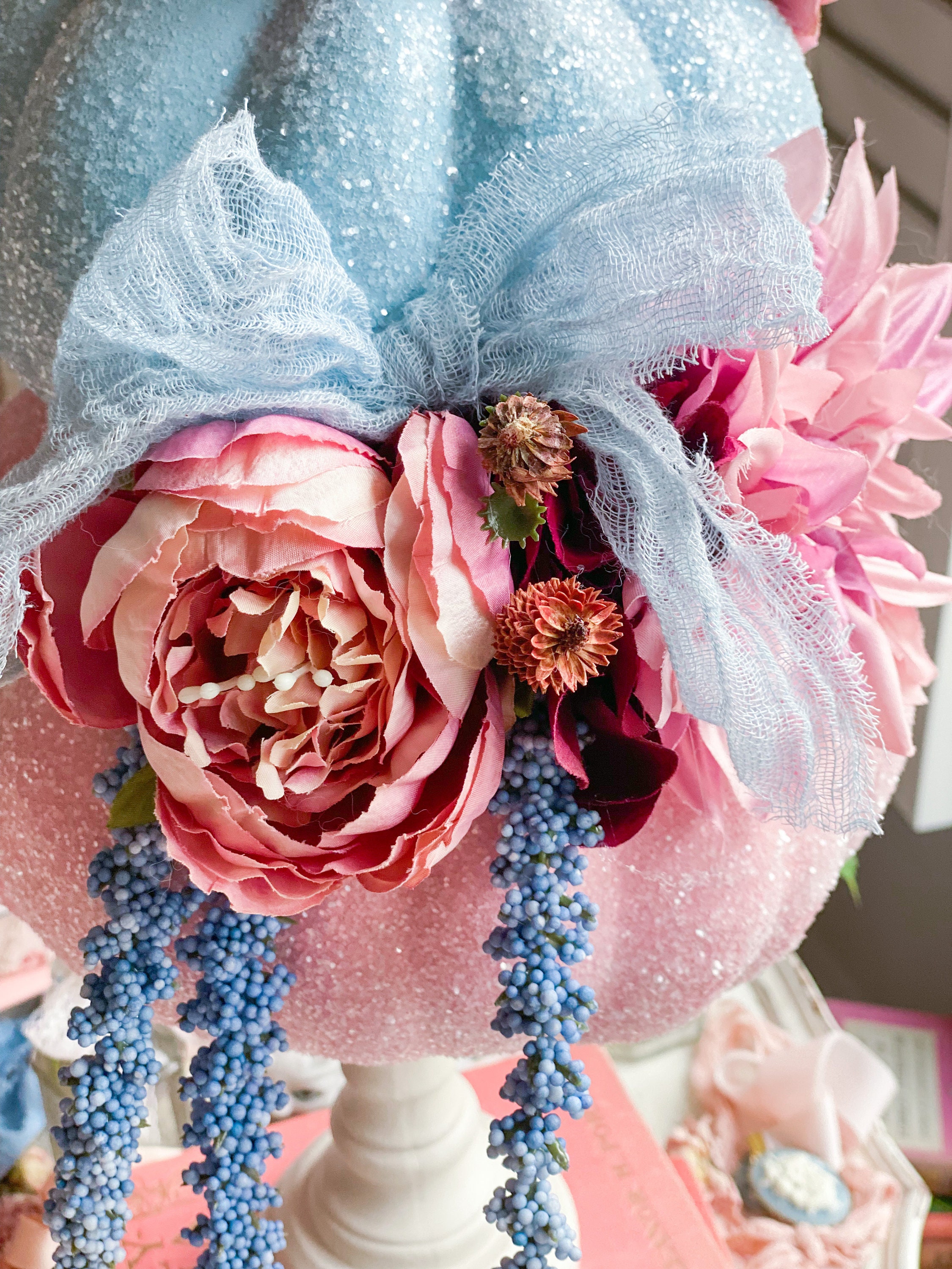 Bespoke Upcycled Pink and Blue 3 Pumpkin Finial - Etsy