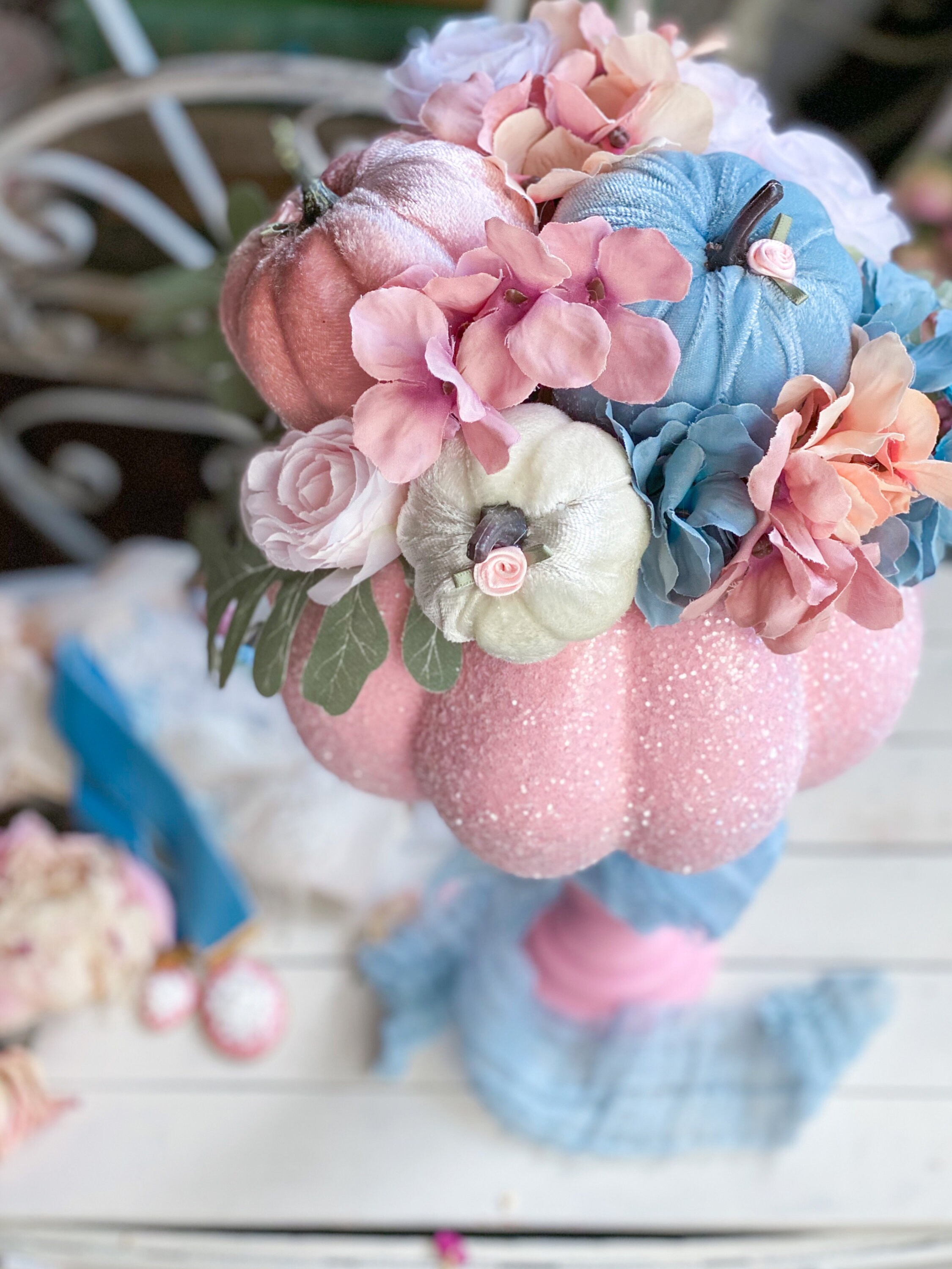 Bespoke Upcycled Pastel Pink Glitter Pumpkin Finial With - Etsy