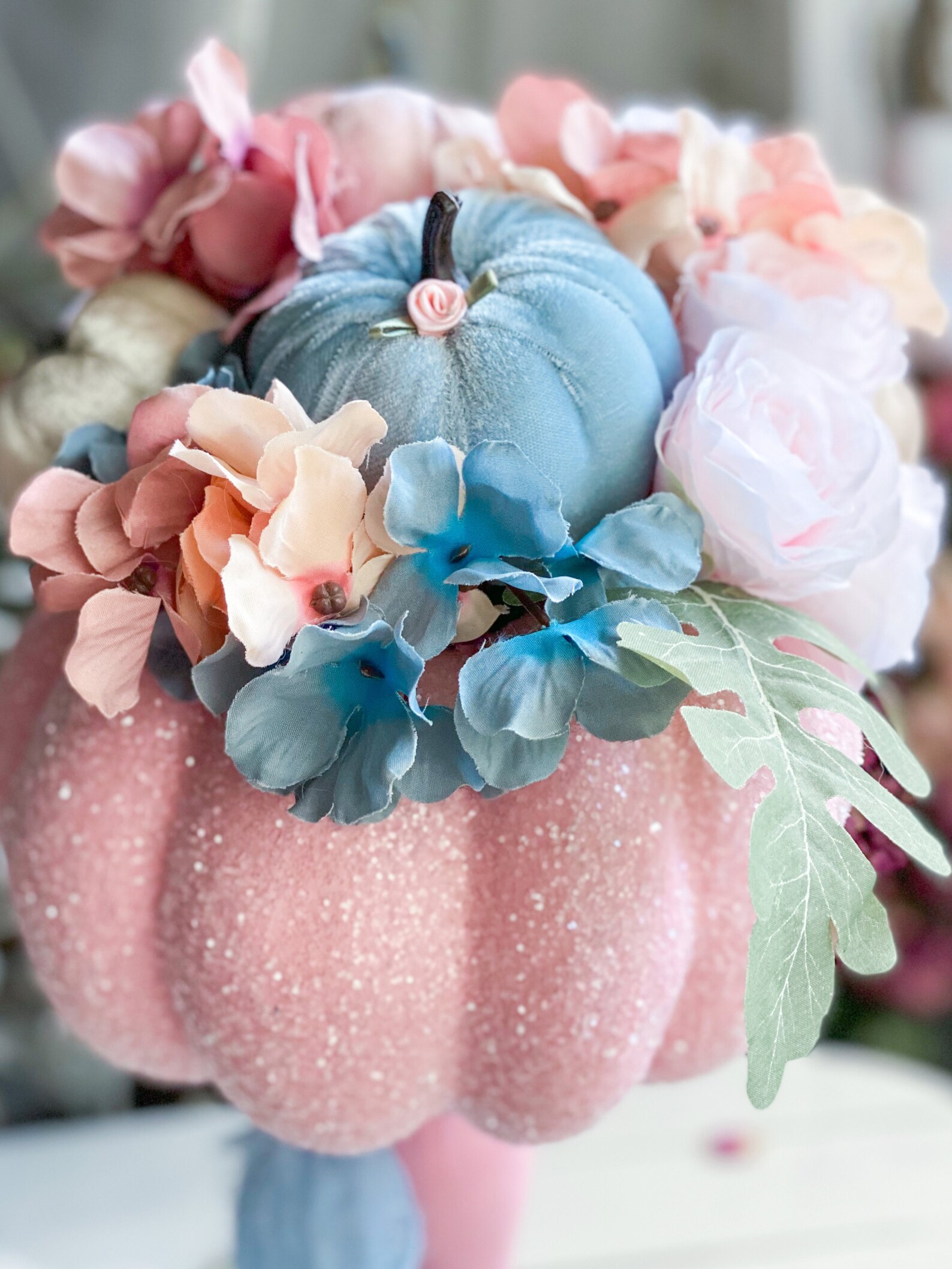 Bespoke Upcycled Pastel Pink Glitter Pumpkin Finial With - Etsy