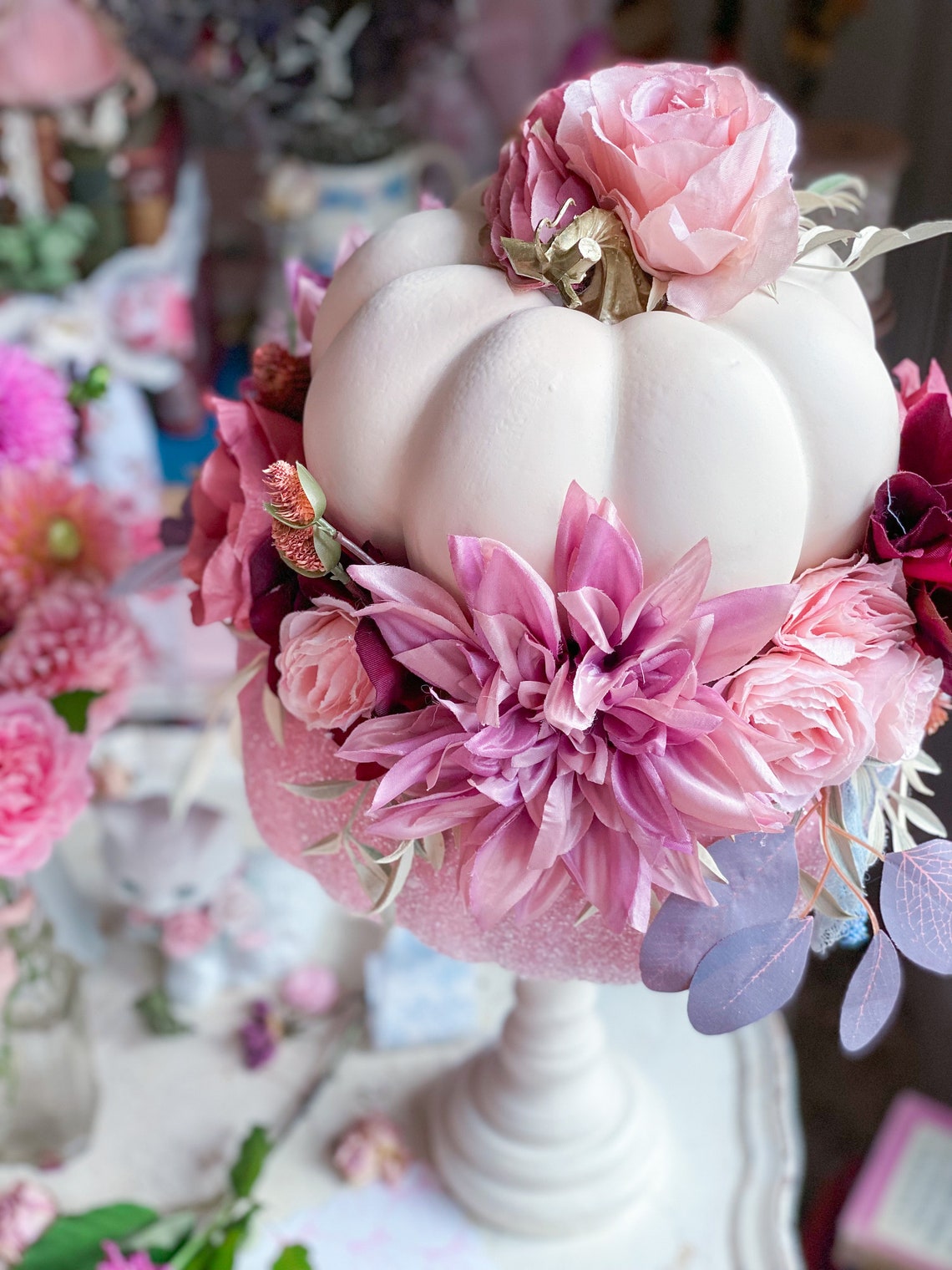 Bespoke Upcycled Cream and Pastel Pink Pumpkin Finial - Etsy