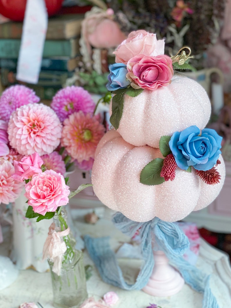 Bespoke Upcycled Blush Pink Glitter Pumpkin Finial - Etsy