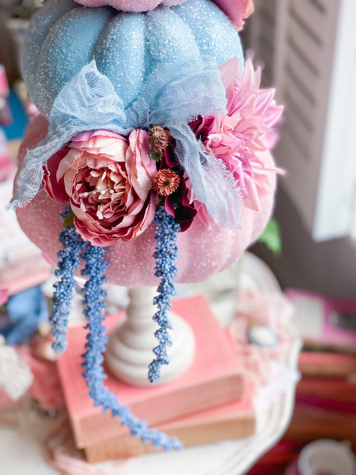 Bespoke Upcycled Pink and Blue 3 Pumpkin Finial - Etsy