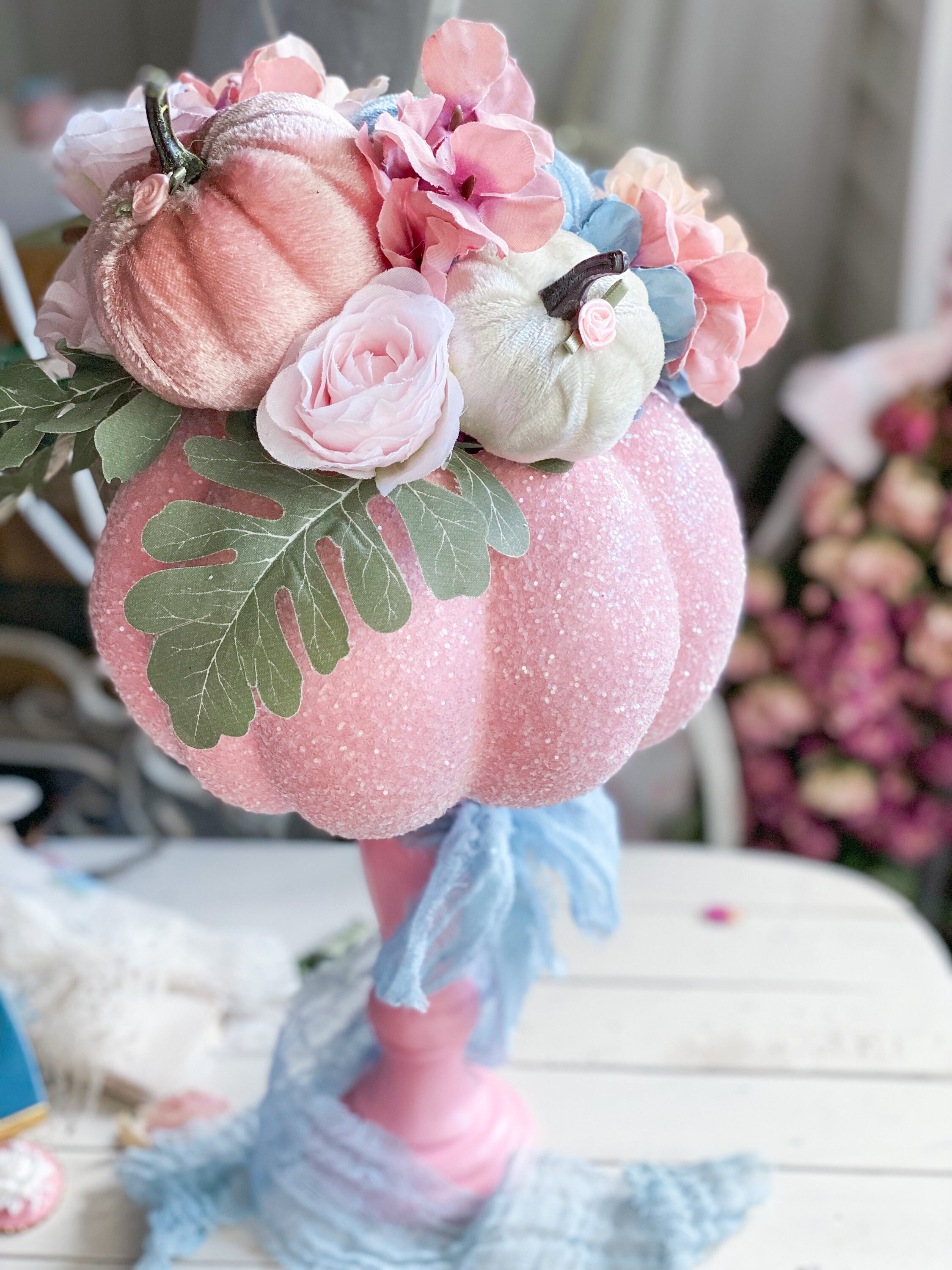 Bespoke Upcycled Pastel Pink Glitter Pumpkin Finial With - Etsy