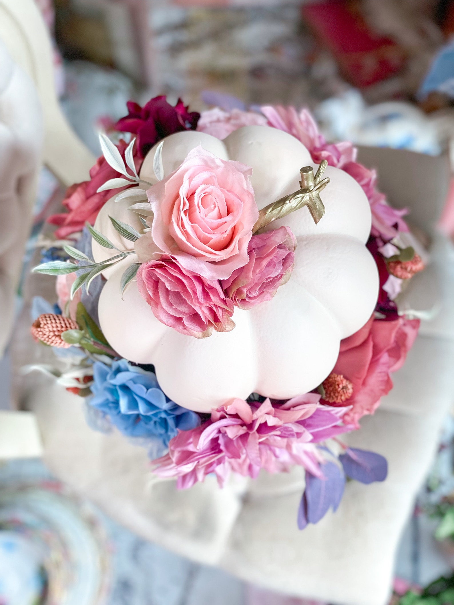 Bespoke Upcycled Cream and Pastel Pink Pumpkin Finial - Etsy