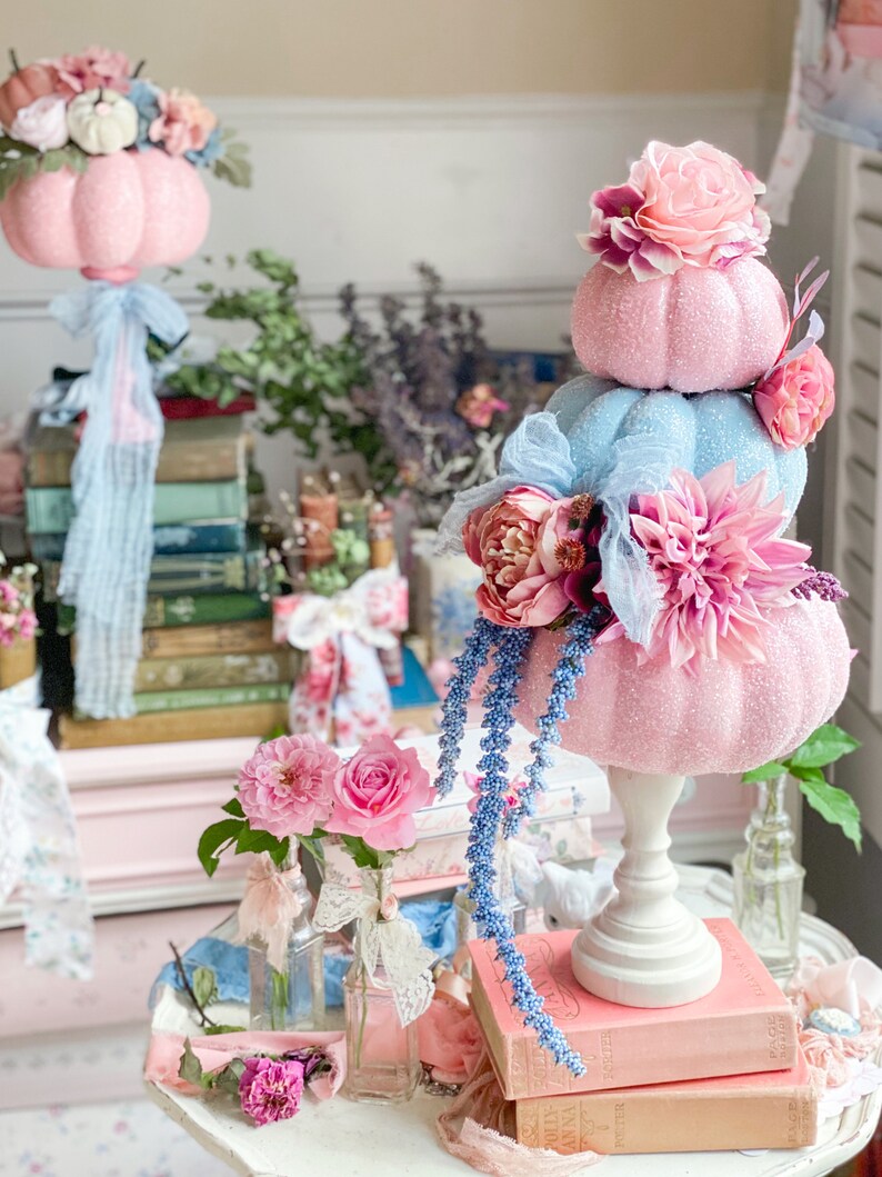 Bespoke Upcycled Pink and Blue 3 Pumpkin Finial - Etsy