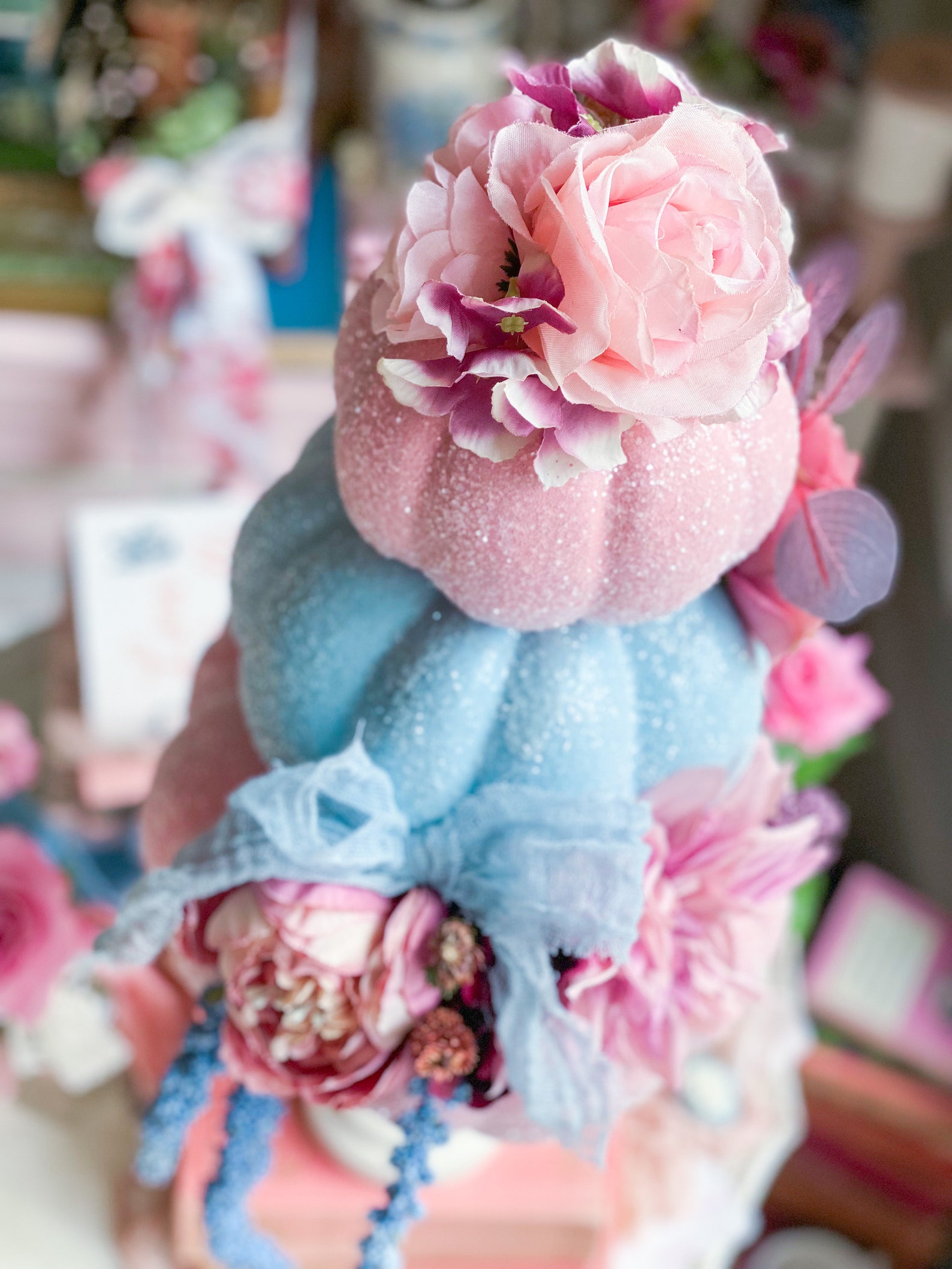 Bespoke Upcycled Pink and Blue 3 Pumpkin Finial - Etsy