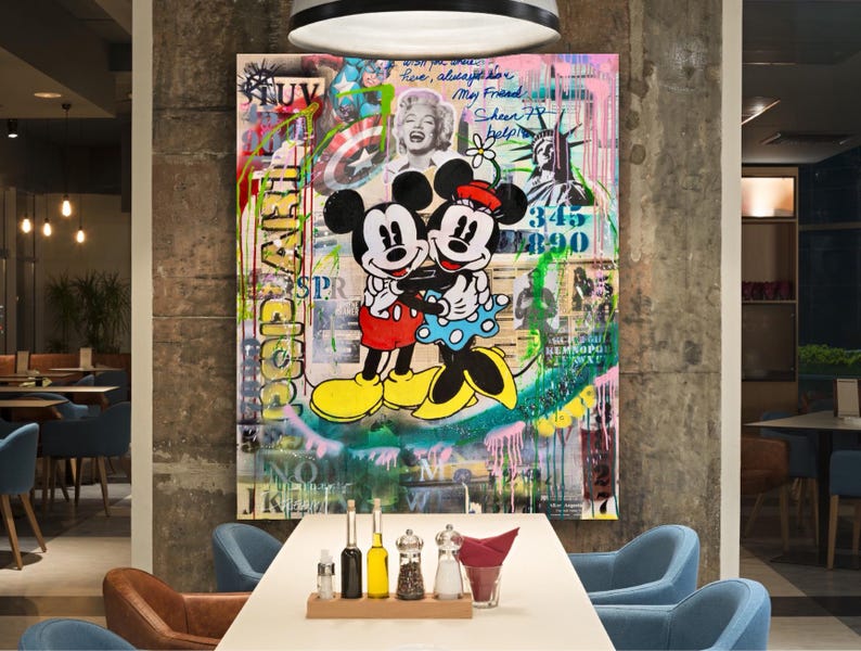 Mickey Mini Mouse Abstract Love Hero Print, Acrylic Collage Painting ...